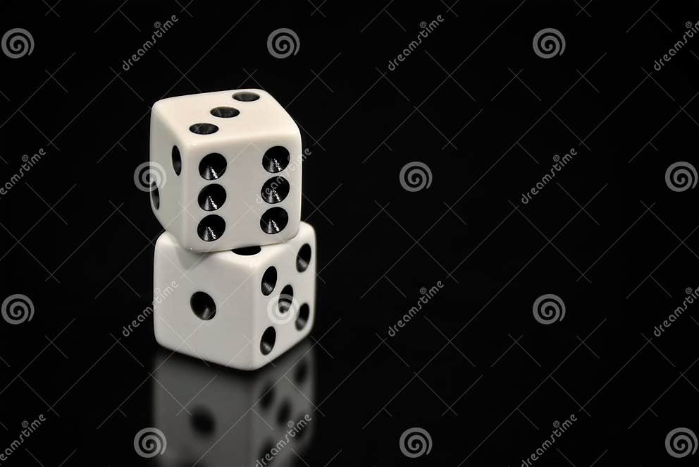 Two White Dice Stacked on Black Background Stock Photo - Image of ...
