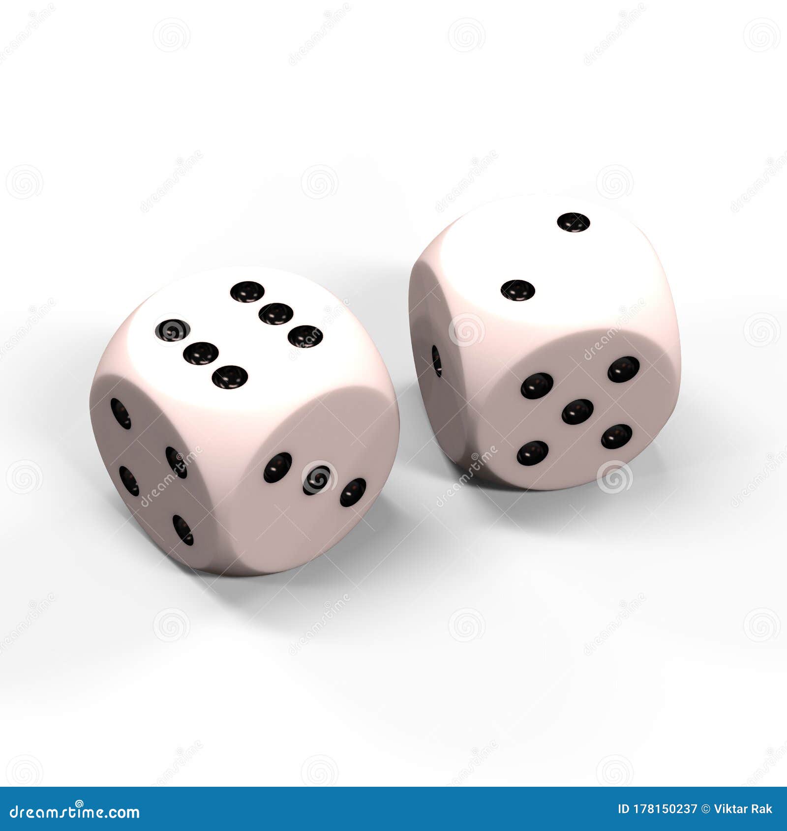 Two White Dice with Sum of Eight 8 Isolated on White Background. Stock ...