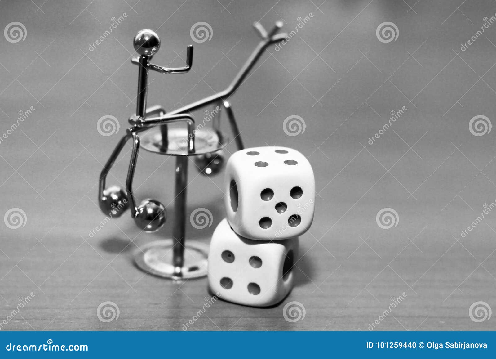 Two White Dices and Metal Toy Stock Photo - Image of amusement ...