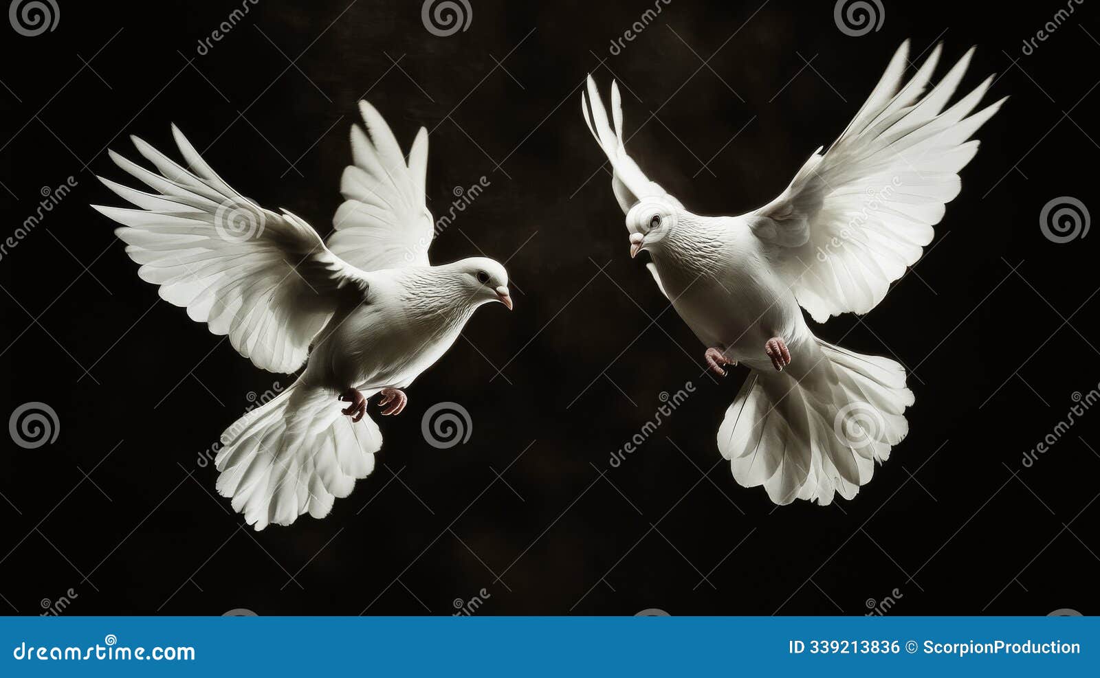 Two White Doves in Flight Captured in a Dynamic Pose Stock Photo ...