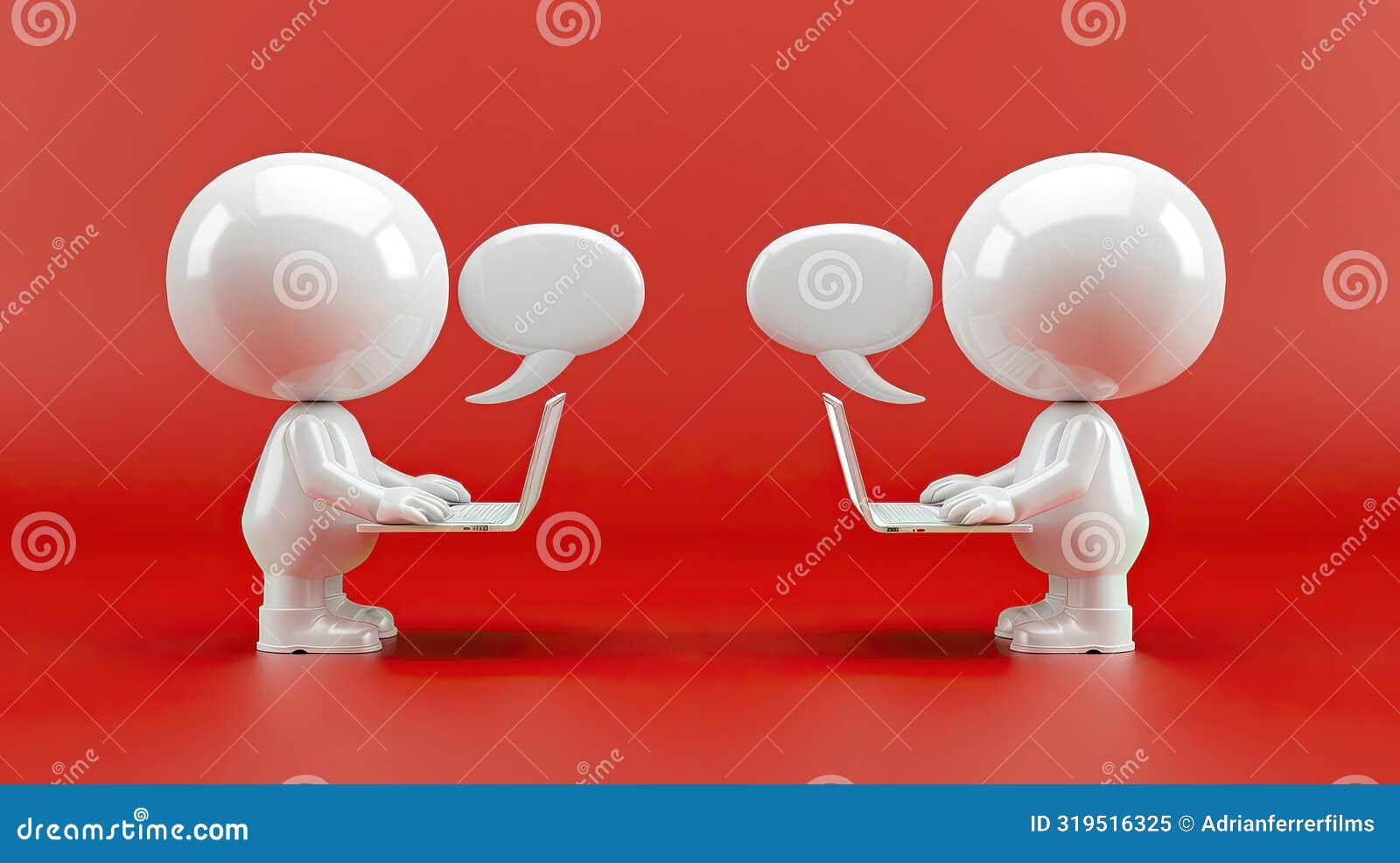 Two White Figures are Holding Laptops and Talking To Each Other Stock ...