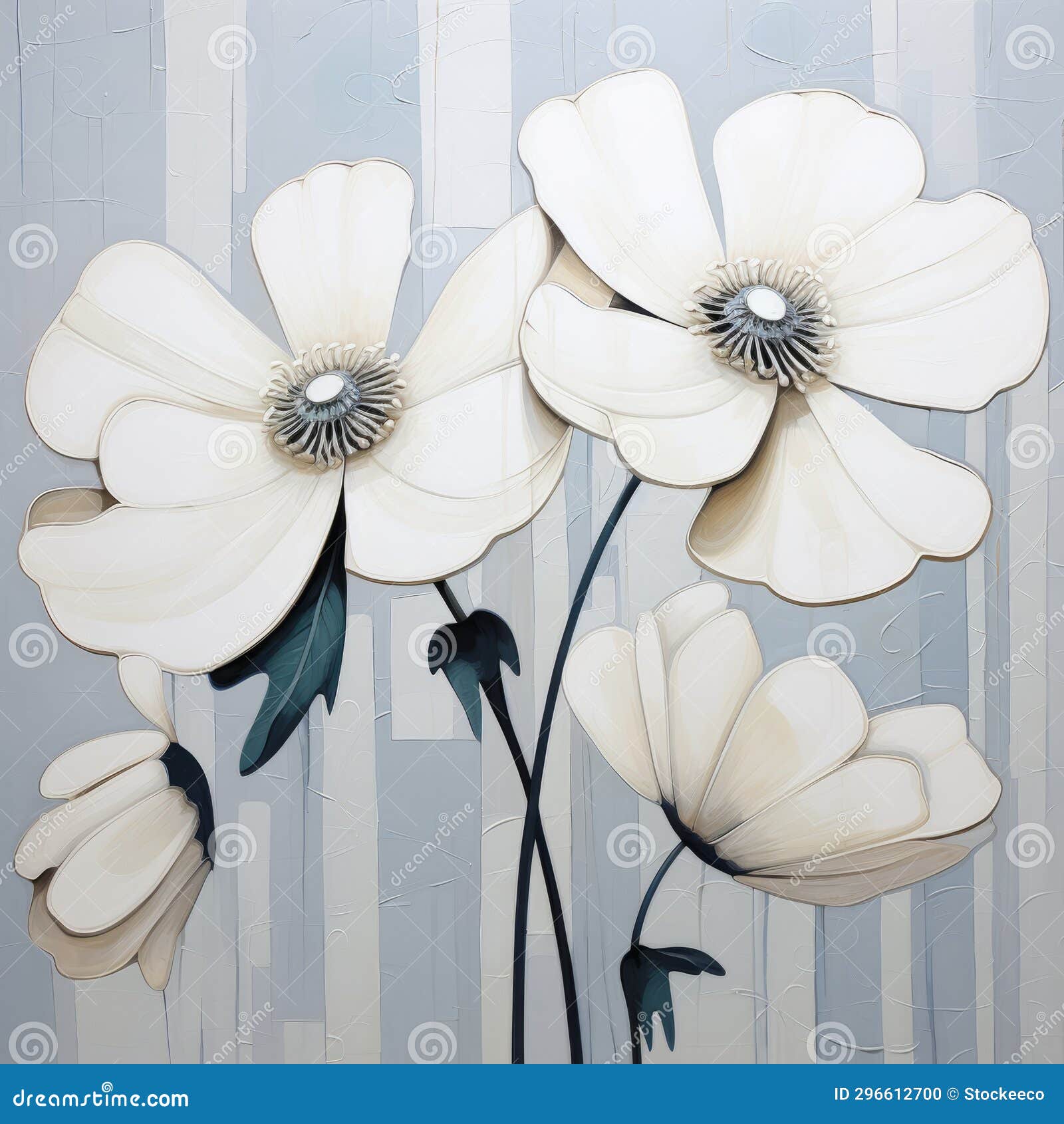 Multilayered Dimensions: Art Deco-inspired White Flower Painting on ...