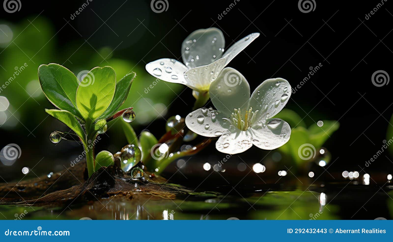 Two White Flowers in the Water with Water Droplets on Them Stock ...
