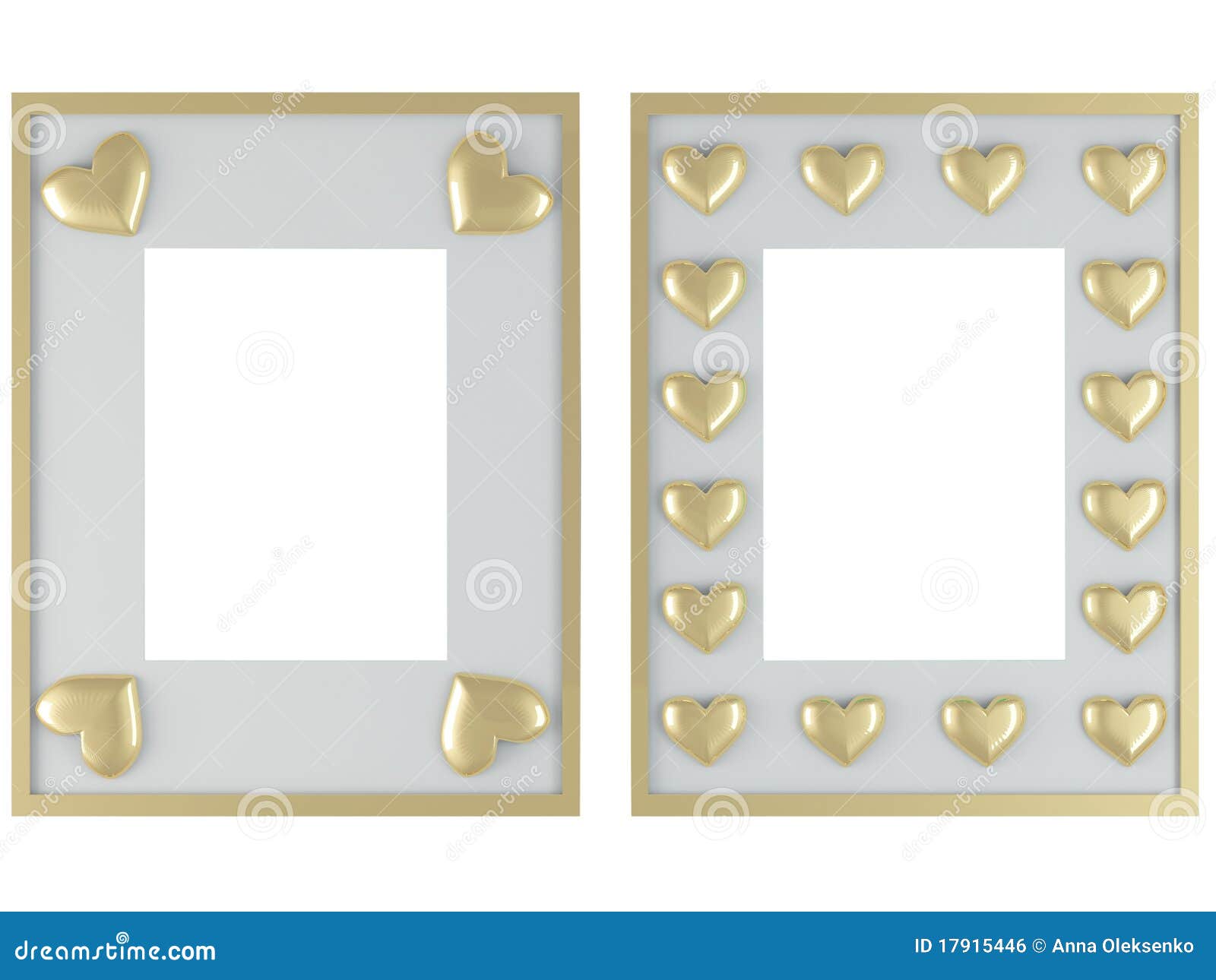 Two White Frames with Gold Hearts Stock Illustration - Illustration of ...