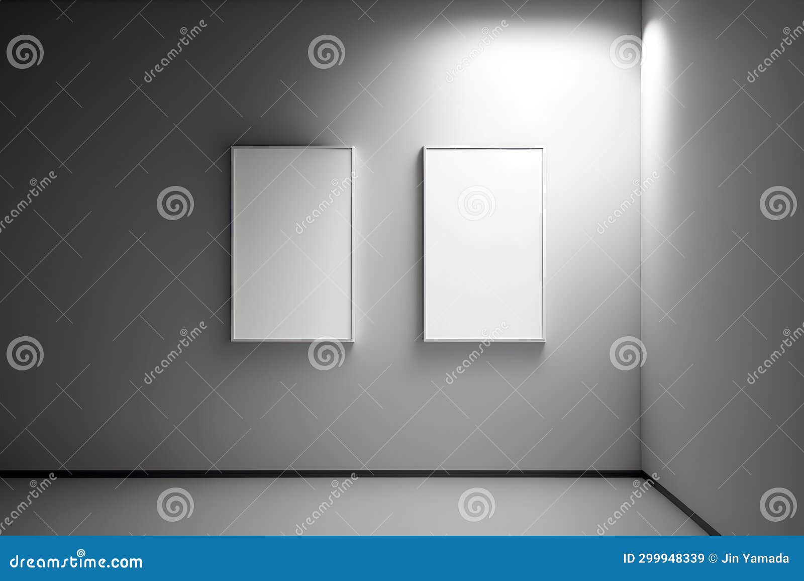 Two White Frames on the Wall in Empty Room. 3d Render Stock ...