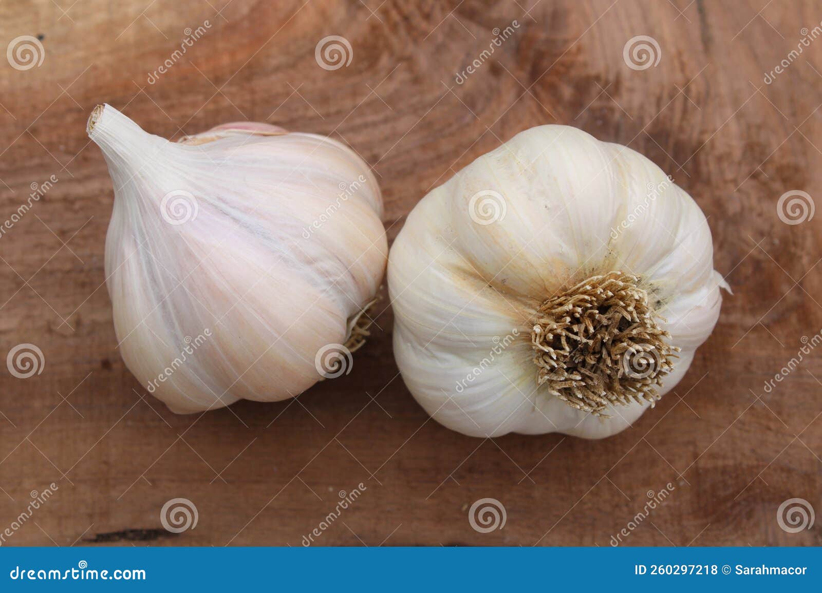 Two Garlic Bulbs Shown from Different Angles Stock Photo - Image of ...