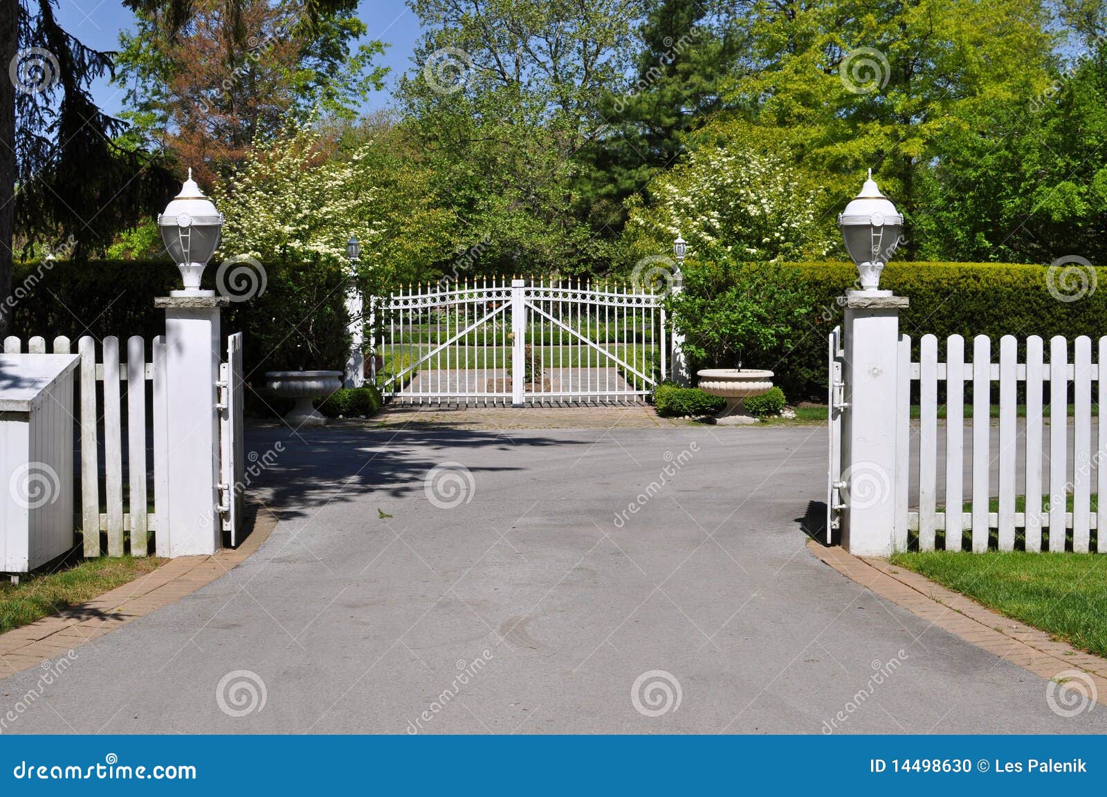 Two white gate stock photo. Image of lamp, post, white - 14498630