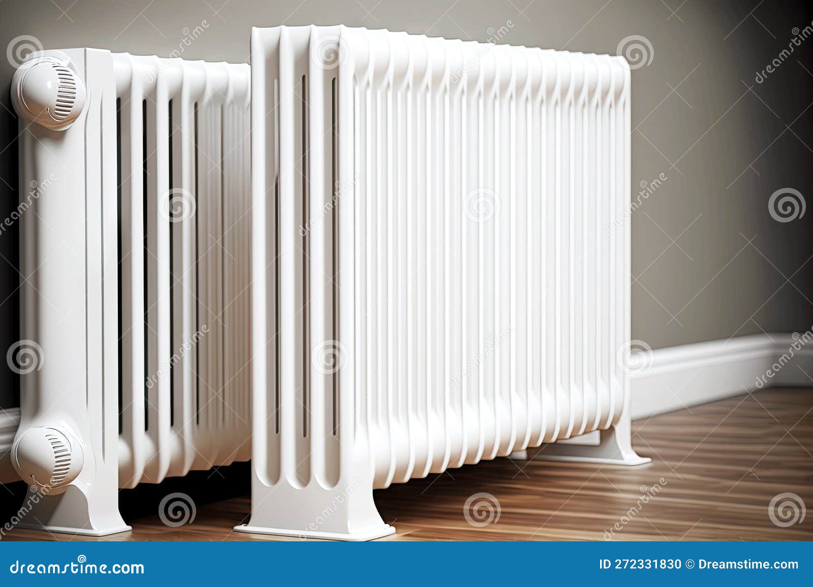 Two White Heating Radiators with Underfloor Heating Stock Photo - Image ...