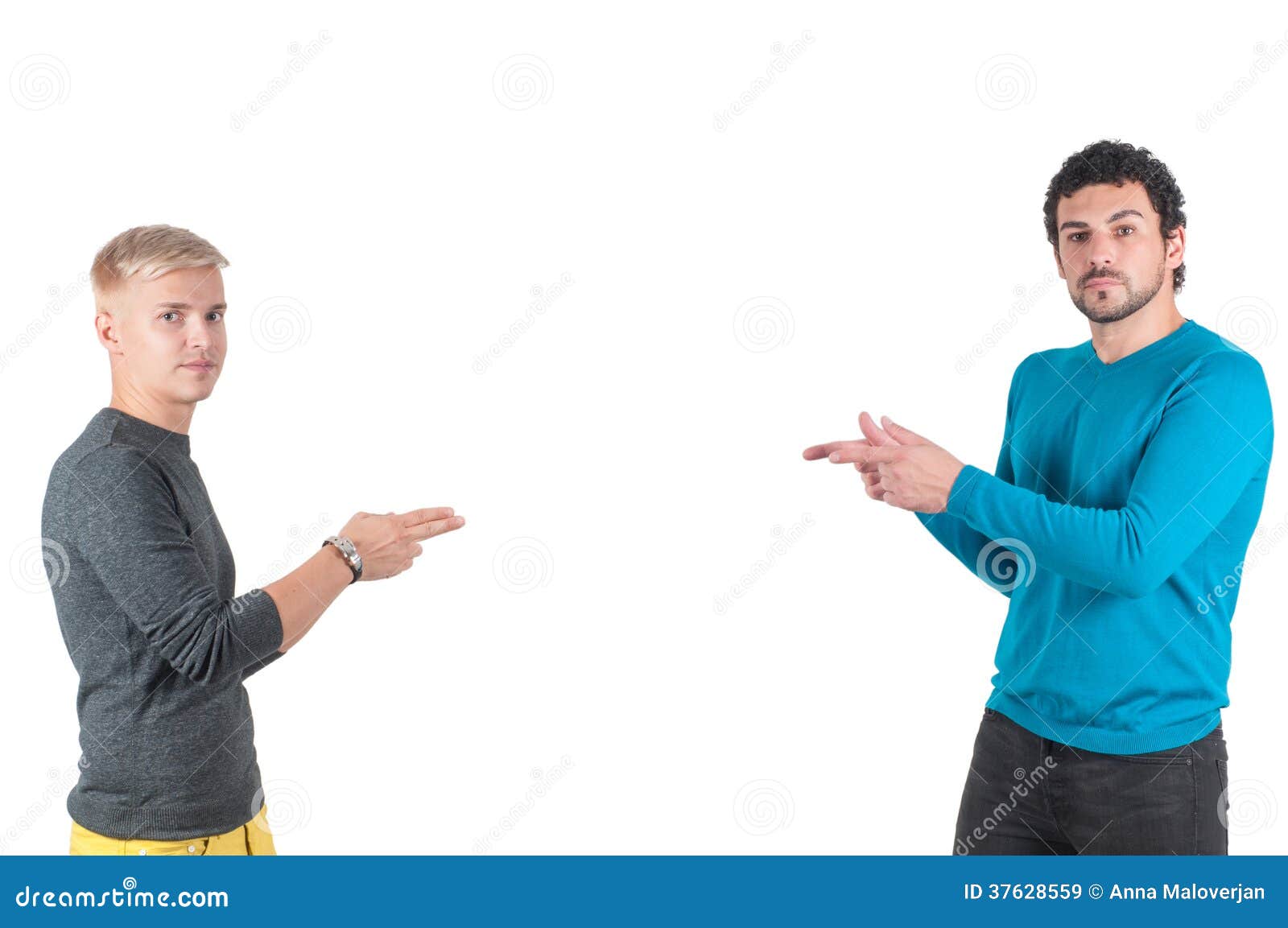 Two White Male Pointing with Their Fingers Stock Image - Image of ...