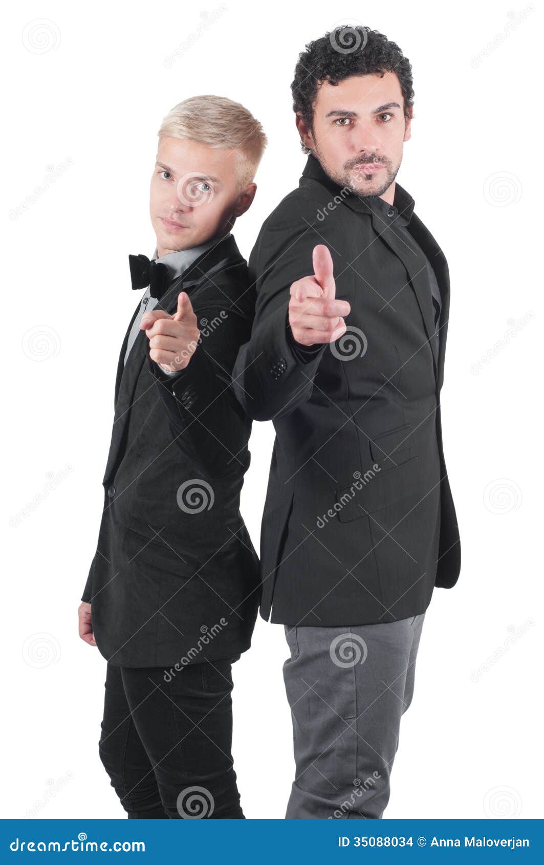Two White Men Pointing with Their Fingers Stock Photo - Image of ...