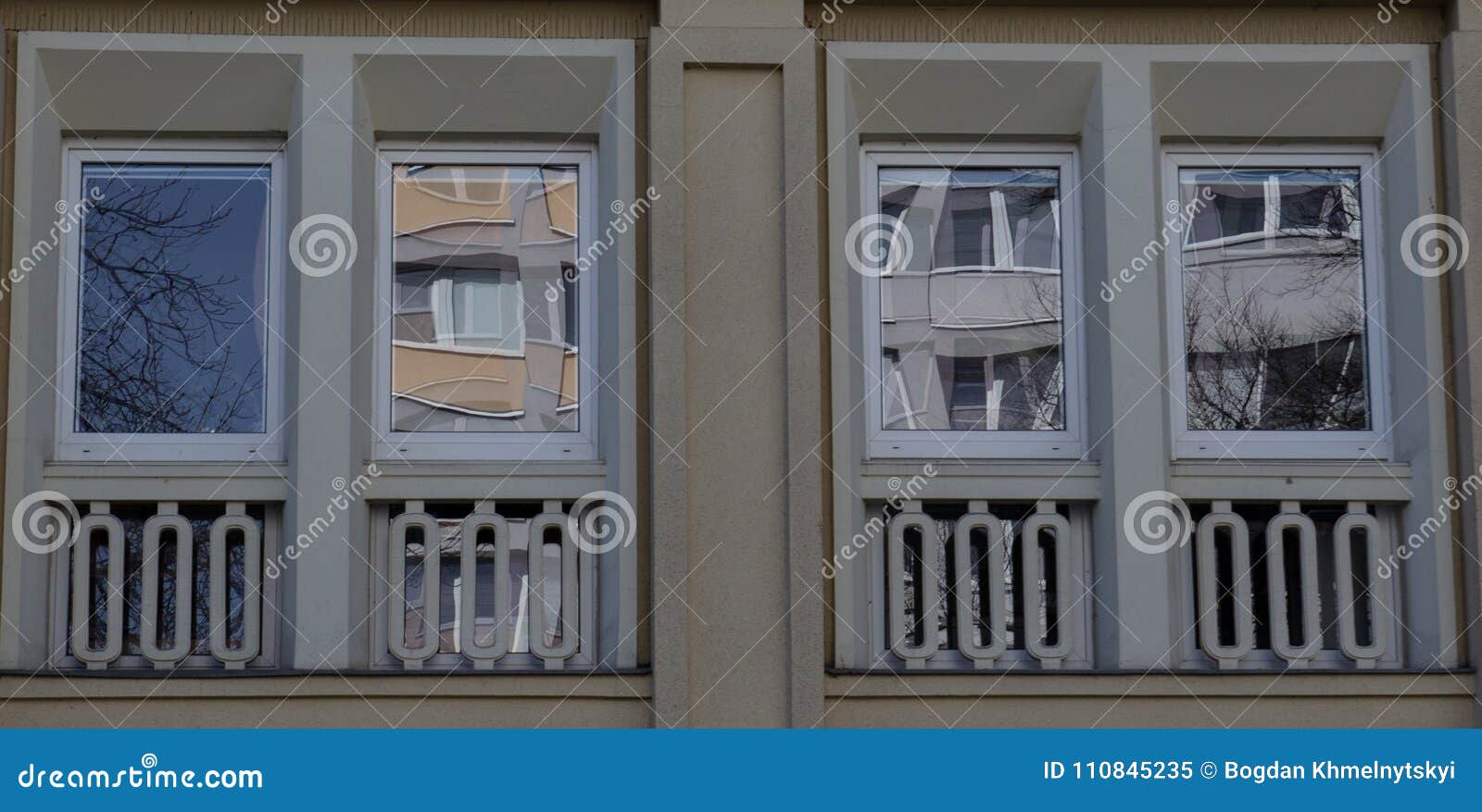 Two Modern Front Glass Windows of an New House Stock Image - Image of ...