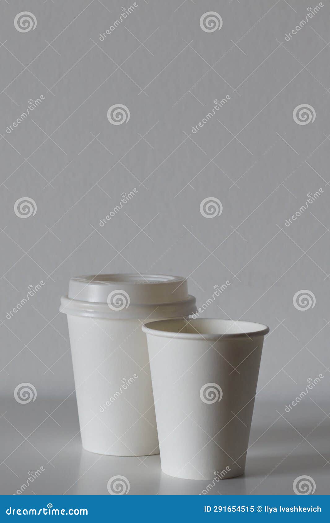 Two White Paper Cups on Table, Mockup for Design Stock Image - Image of ...