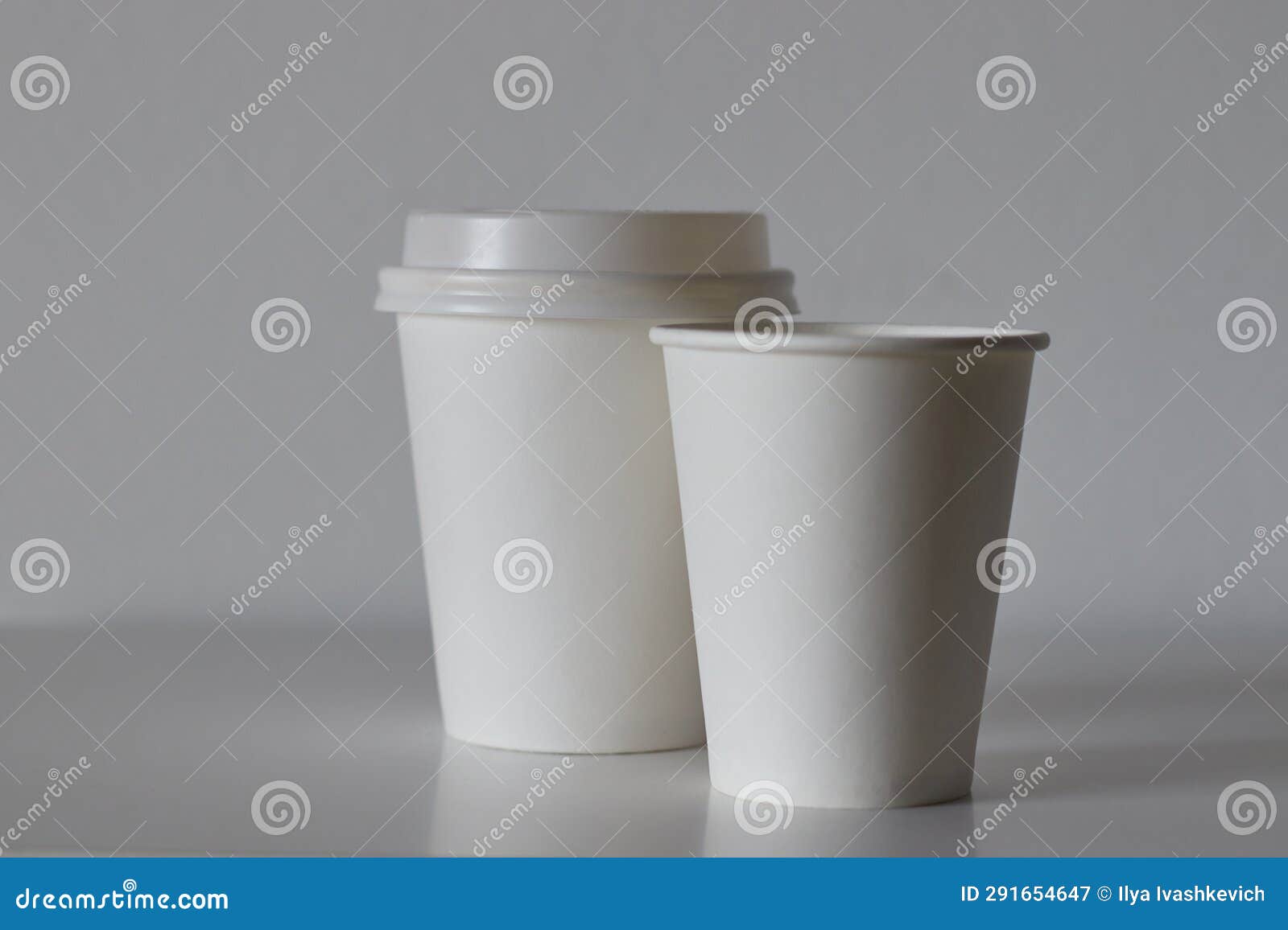 Two White Paper Cups on Table, Mockup for Design Stock Image - Image of ...