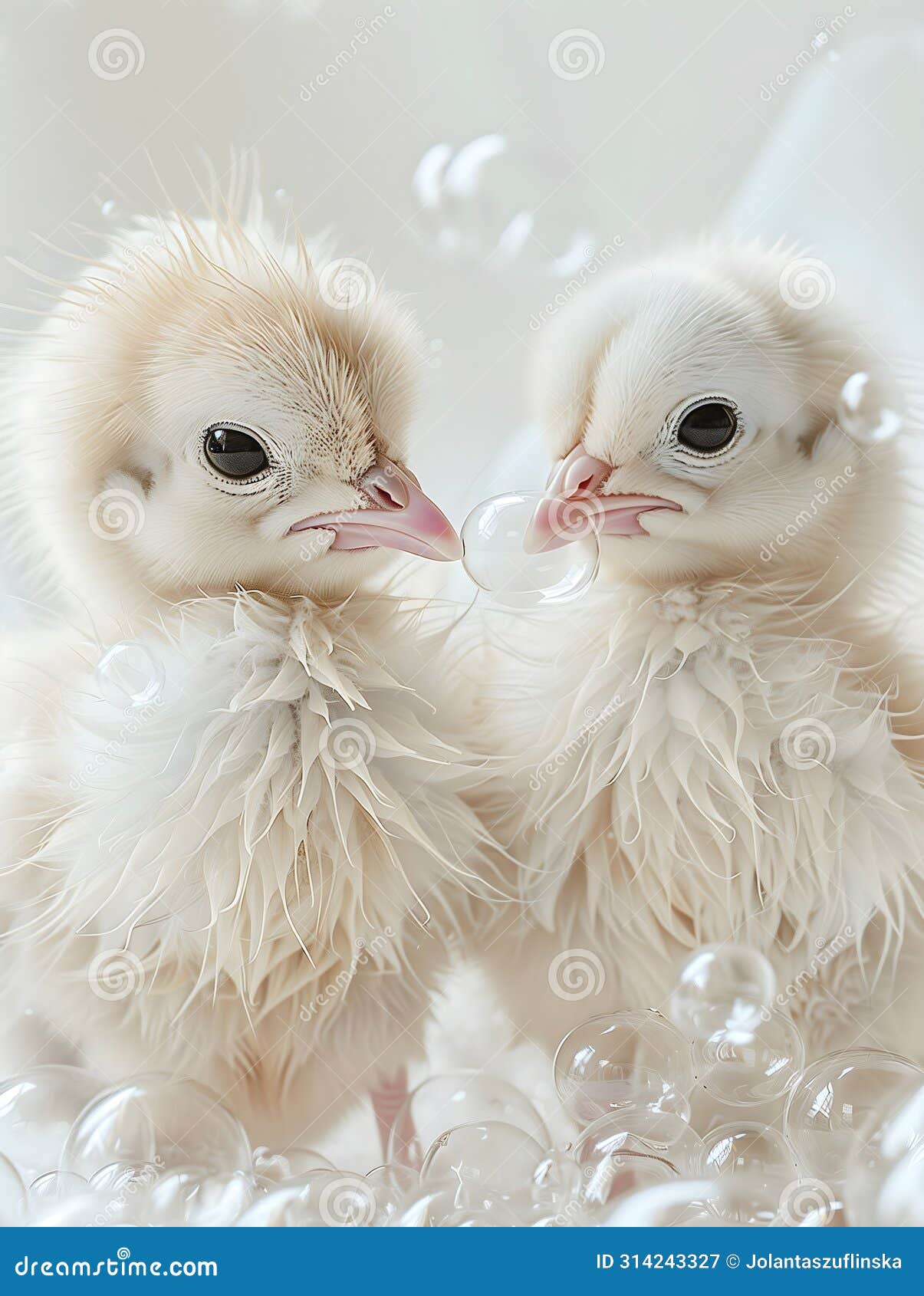 Two White Peacock Babies, Blowing Bubbles, with a White Background ...