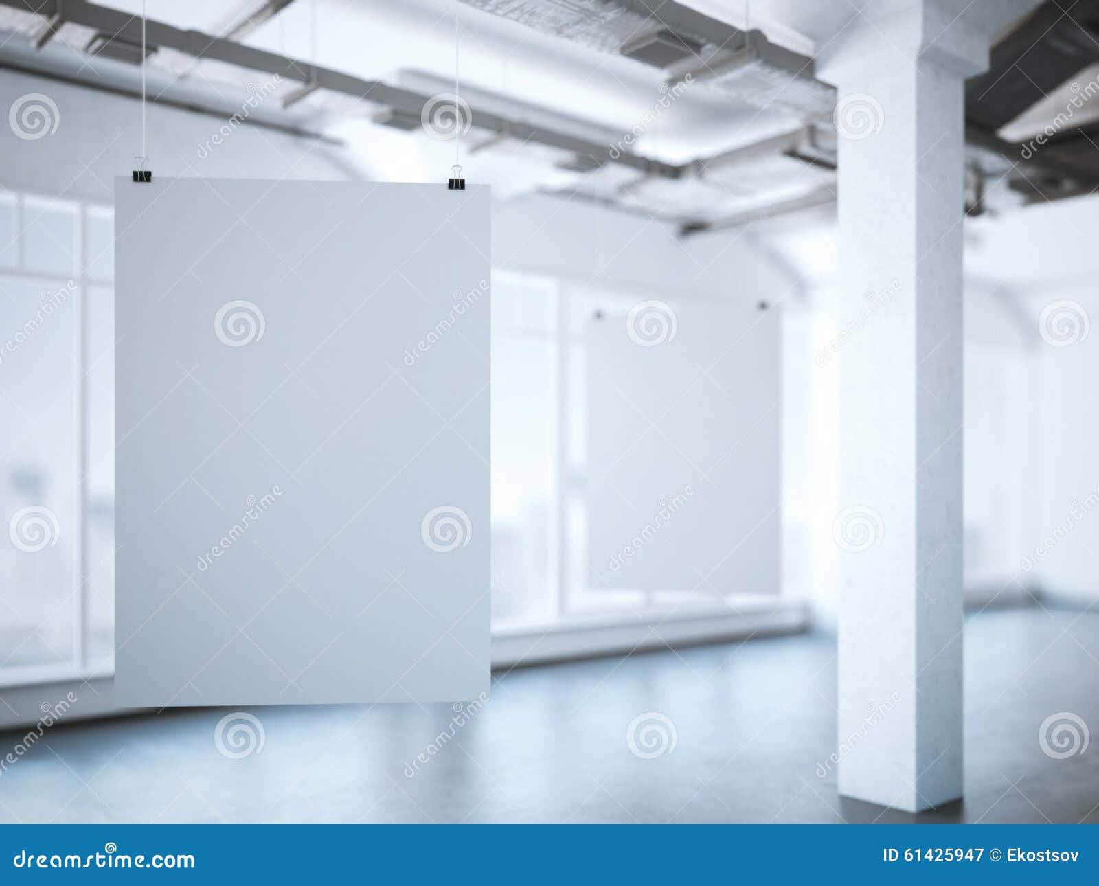 Two White Posters in a Modern Loft. 3d Rendering Stock Illustration ...