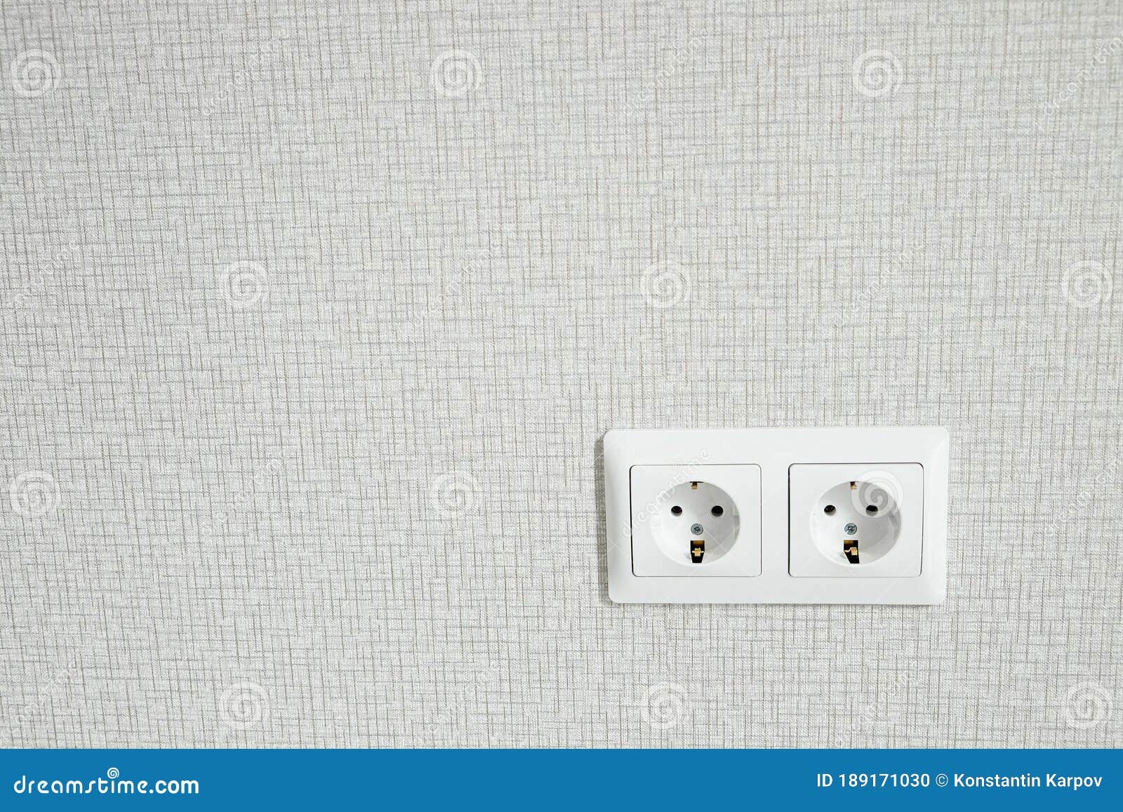 Two White Power Sockets with Frame on Light Wallpaper As a Background ...