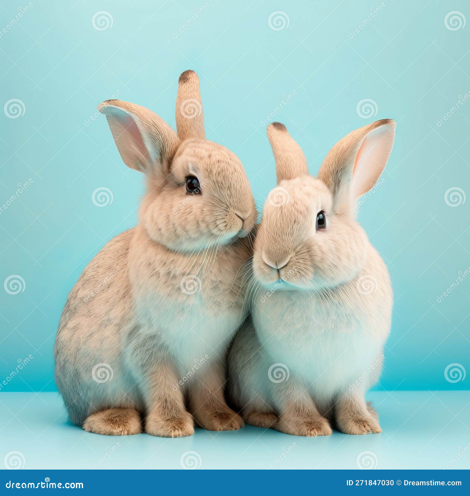 Two White Rabbits on a Blue Generative AI Stock Illustration ...