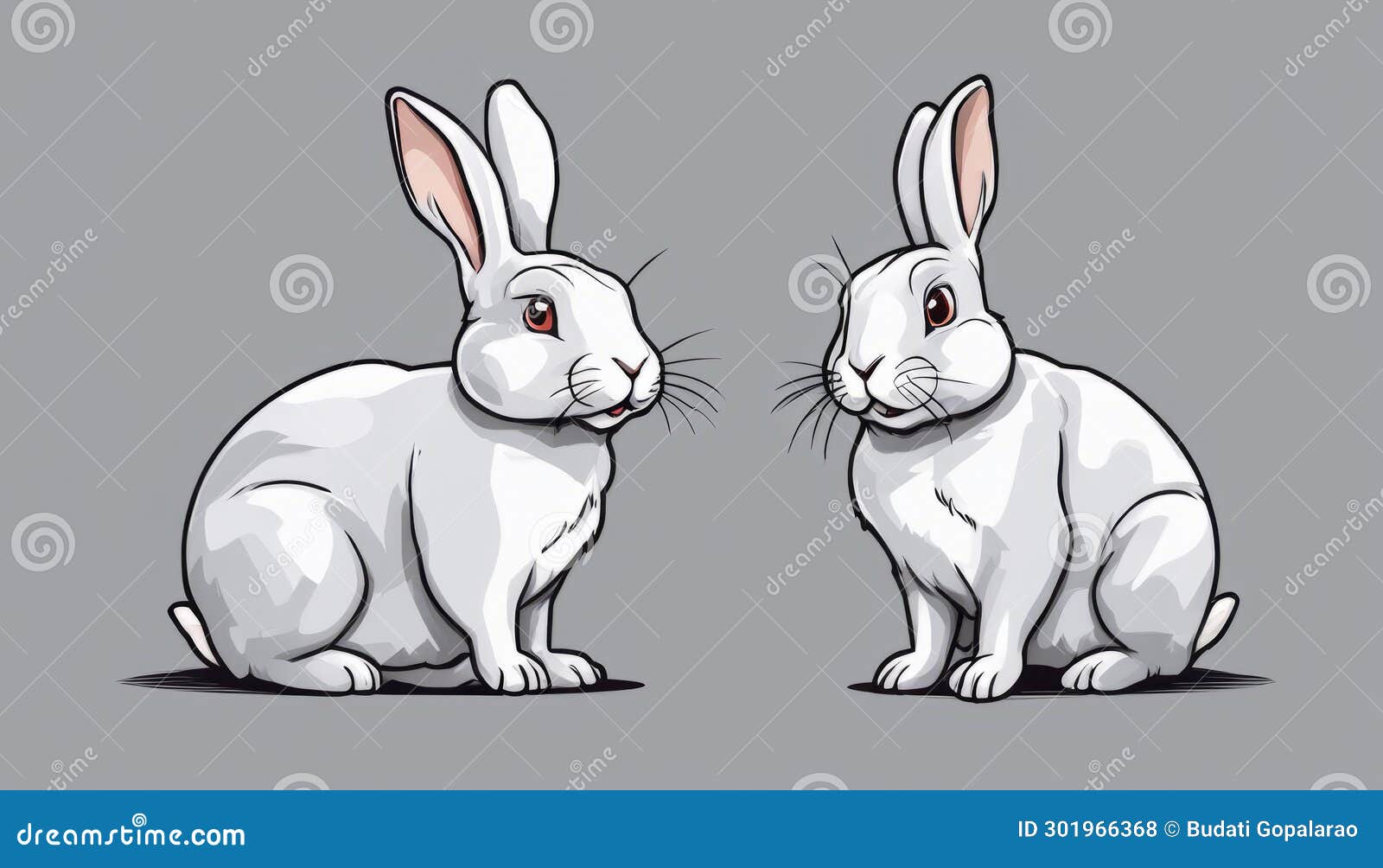 Two White Rabbits with Red Eyes Stock Illustration - Illustration of ...