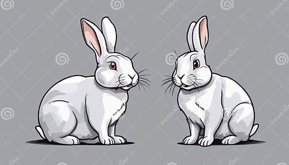 Two White Rabbits with Red Eyes Stock Illustration - Illustration of ...