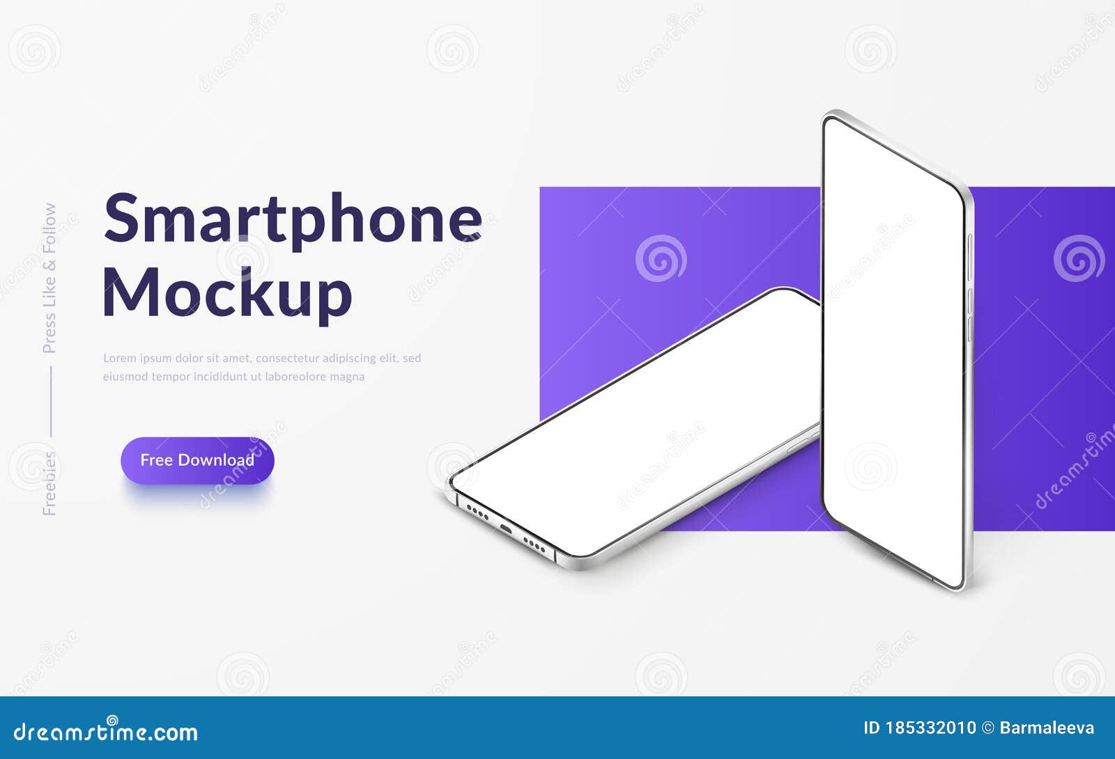 Two White Realistic Isometric Smartphones Mockup. 3d Mobile Phones with ...