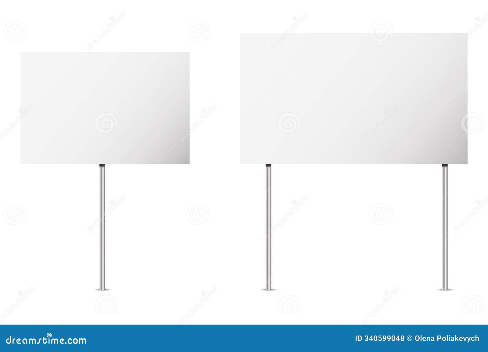 Two White Rectangular Signs on Metal Poles. One Larger, One Smaller ...