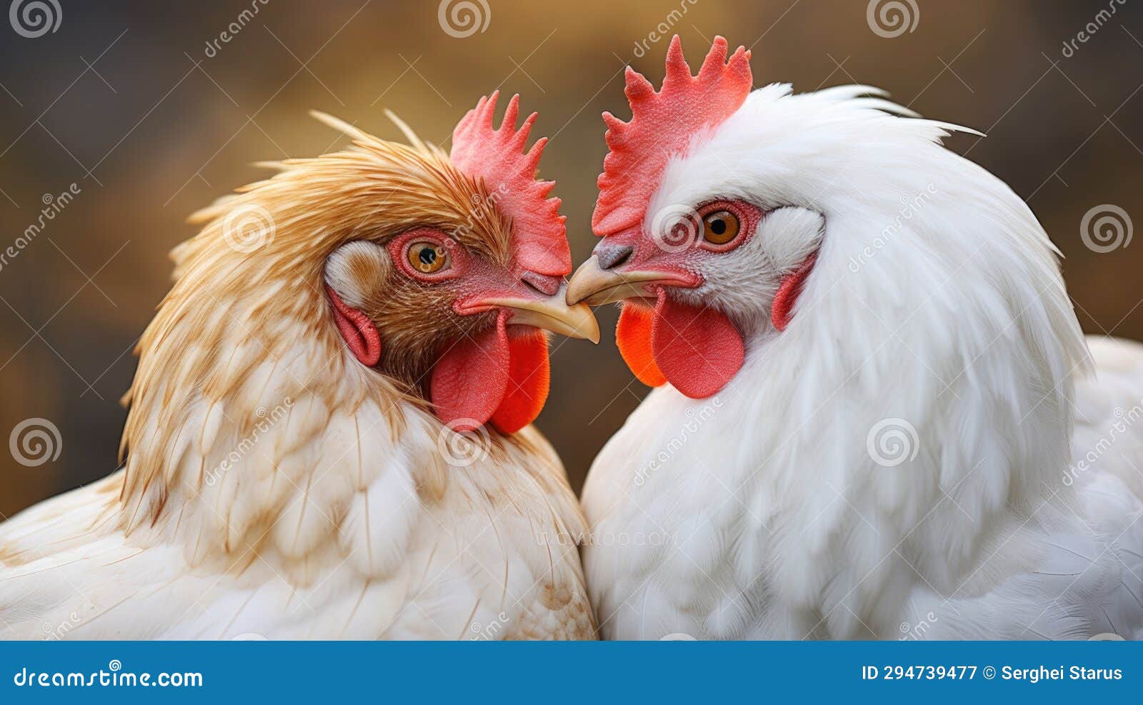 Two White and Red Chickens are Facing Each Other, AI Stock Image ...