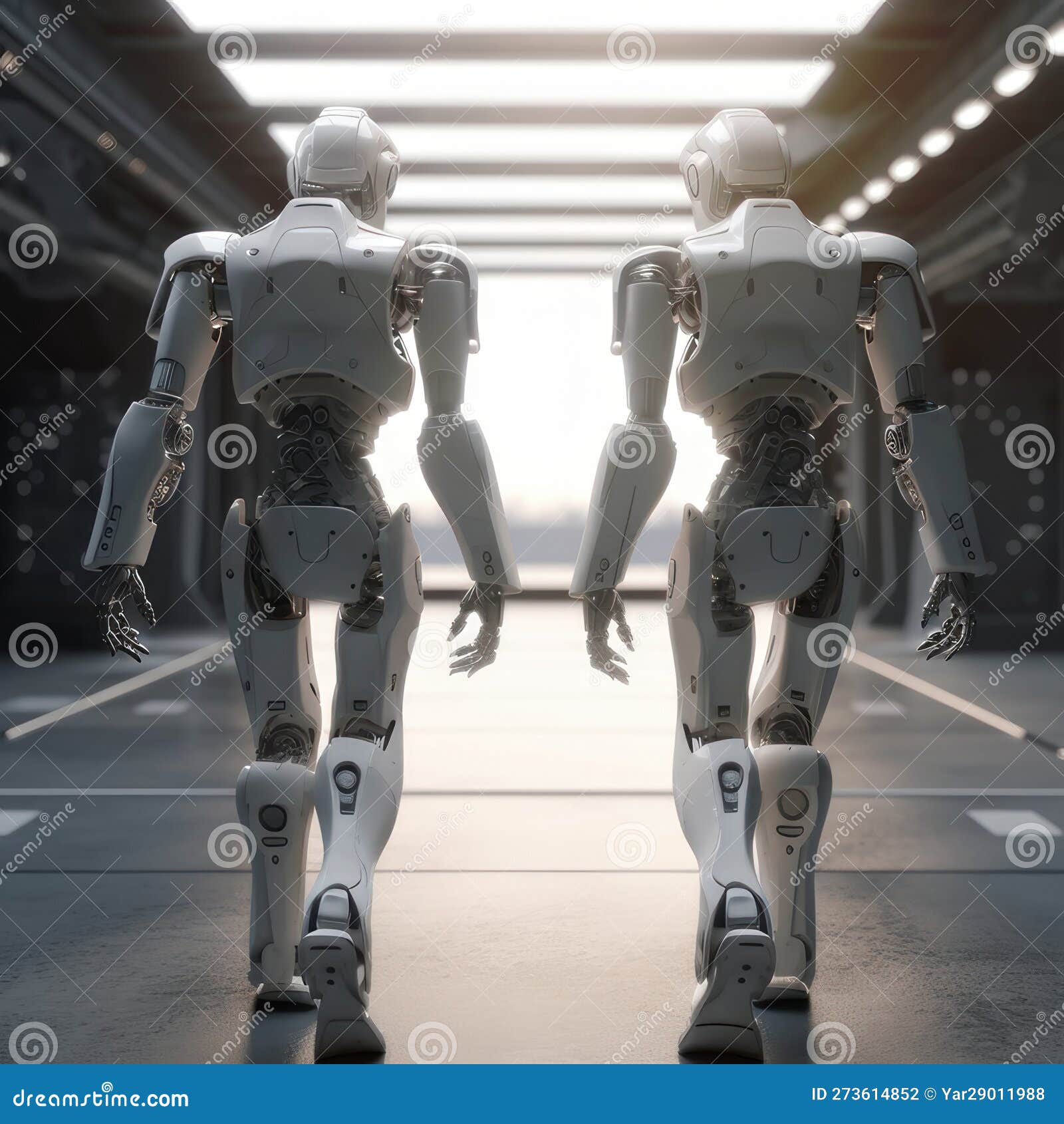 Two White Robots are Walking Side by Side. AI Generative Stock ...