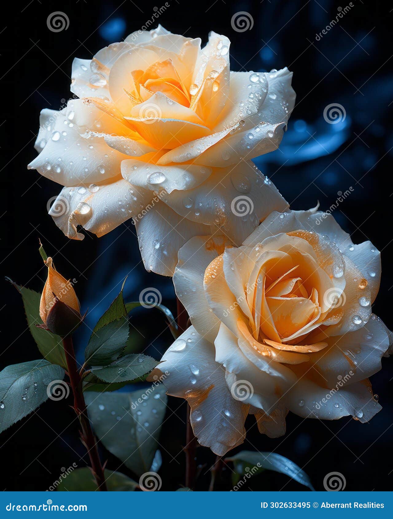 Two White Roses with Water Droplets on Them Stock Illustration ...
