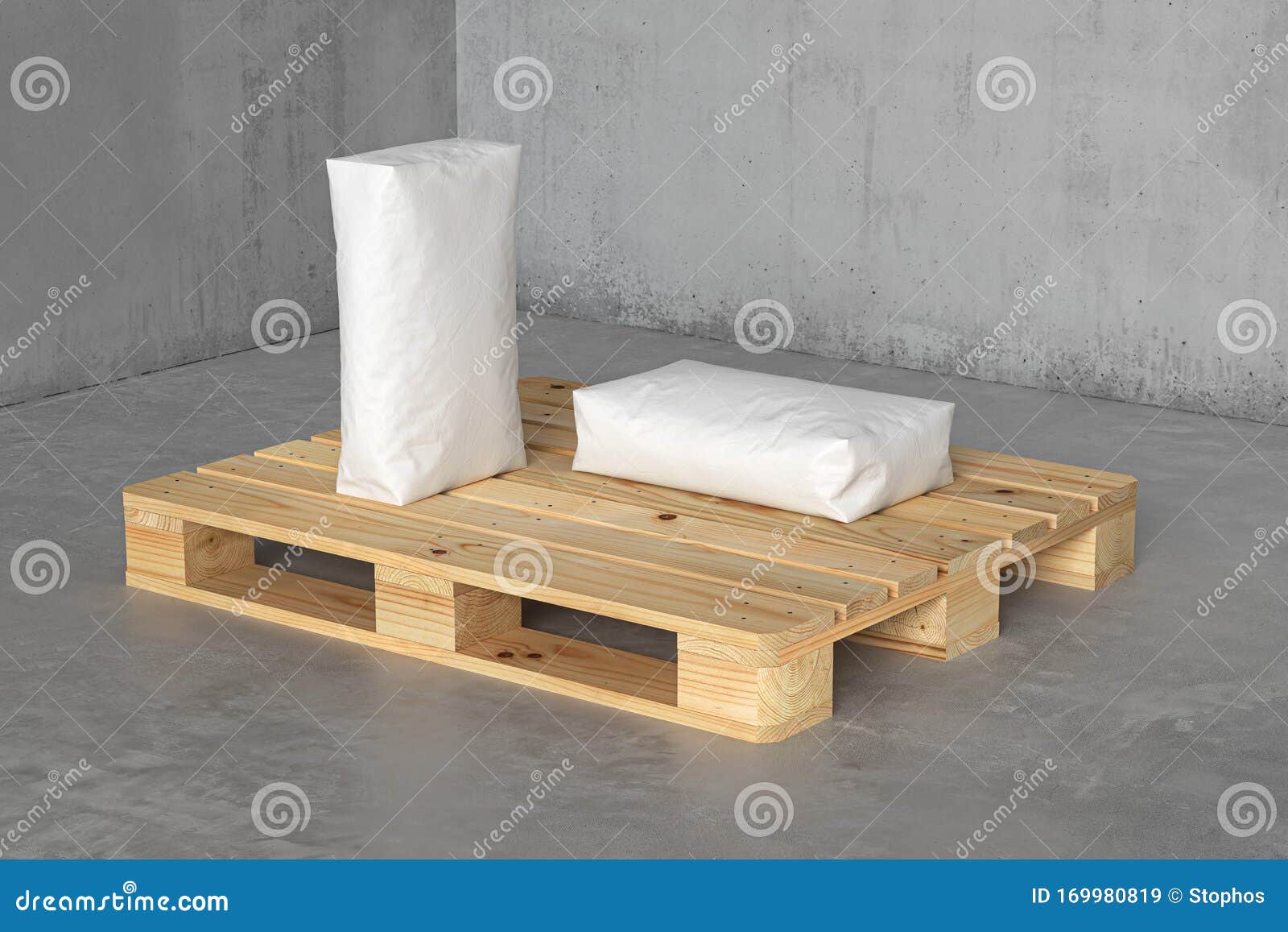 Two White Sacks on a Pallet. 3d Render Stock Illustration ...