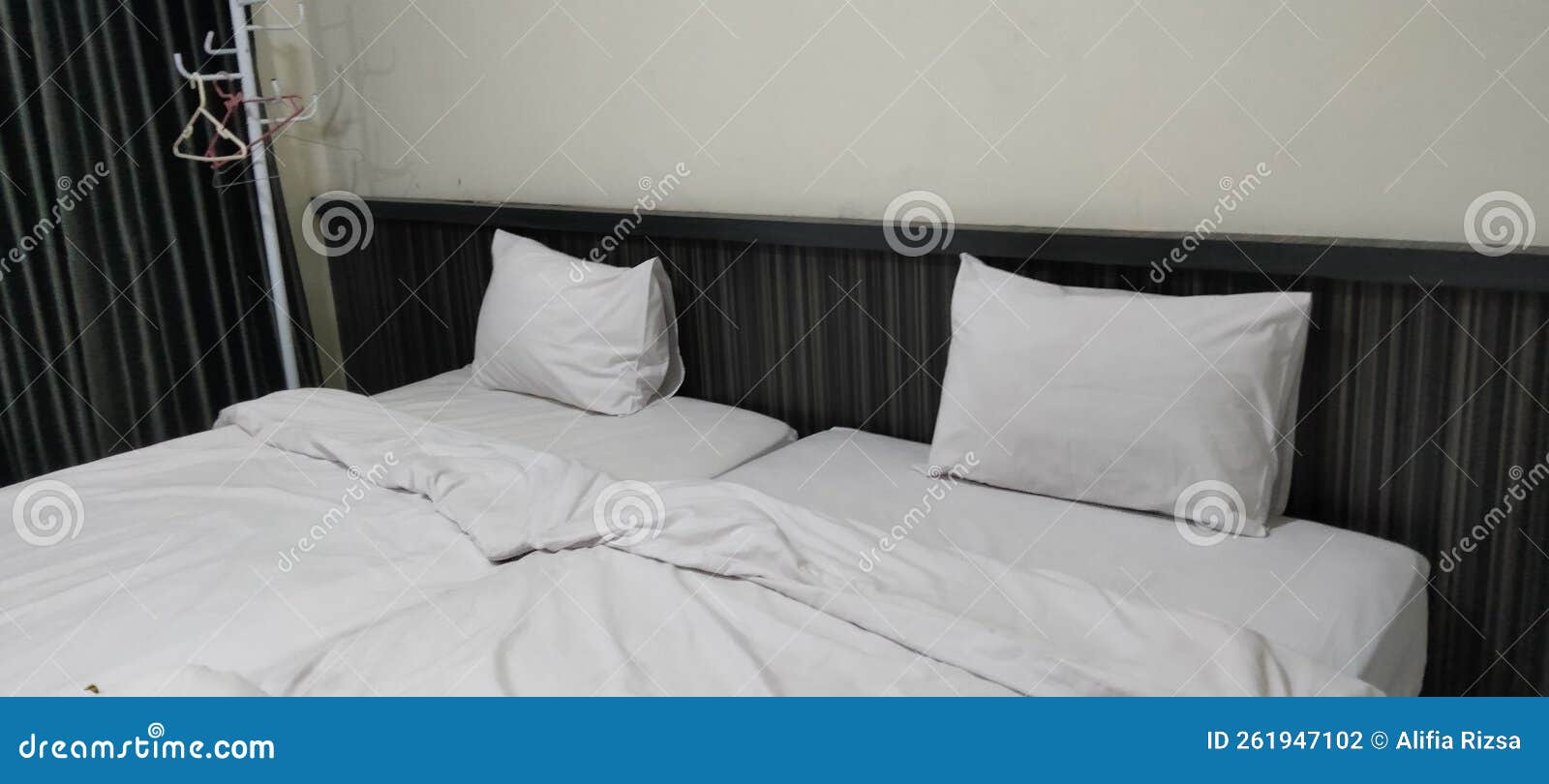 Two White Single Bad in a Room Stock Photo - Image of room, furniture ...