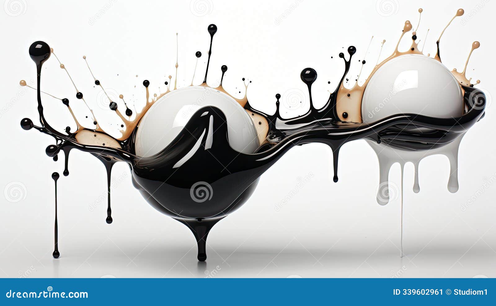 Two White Spheres with Dripping Paint on a White Background. Current ...