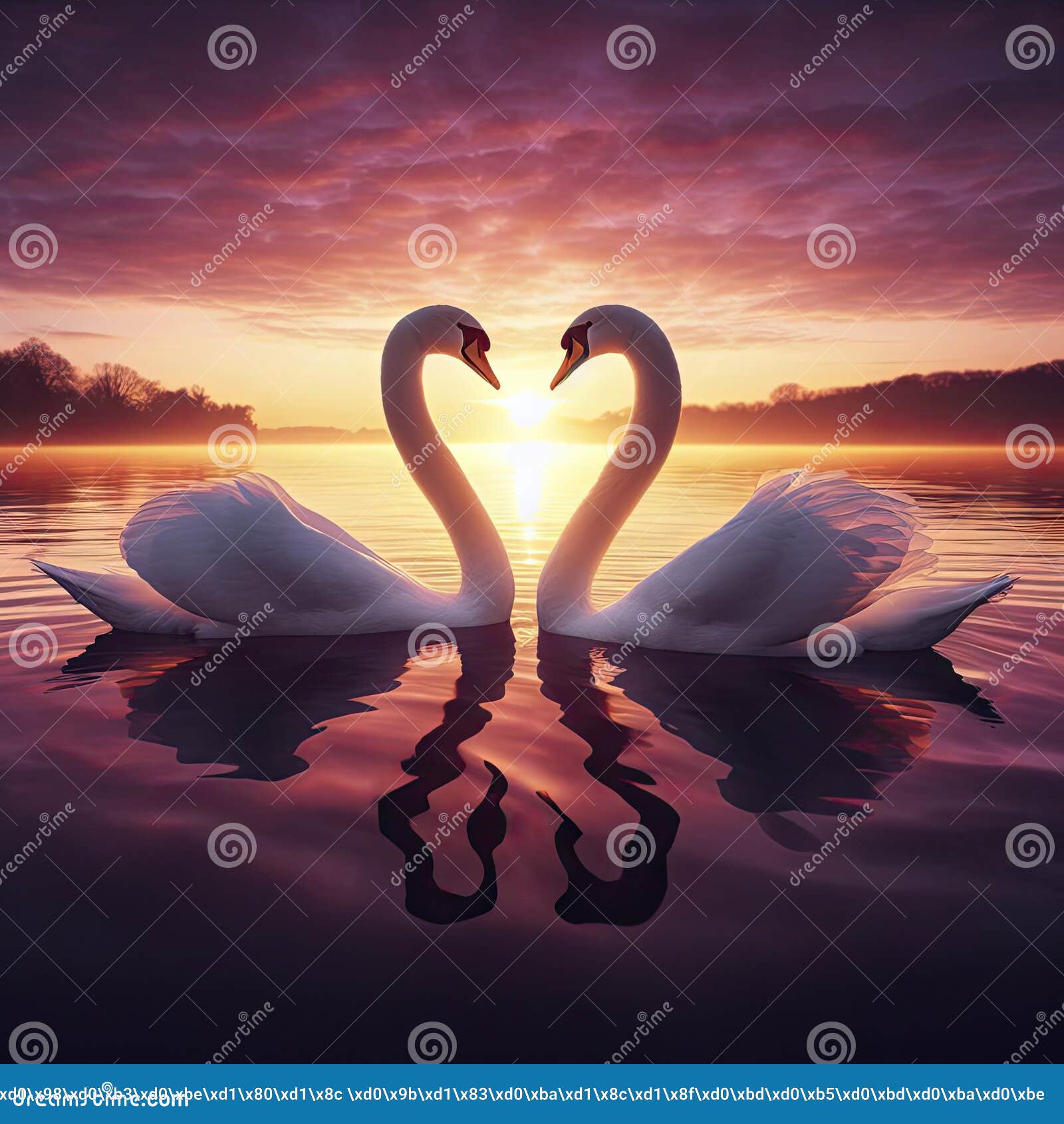 Two White Swans on the Lake at Sunset. Ai Generative Stock Photo ...