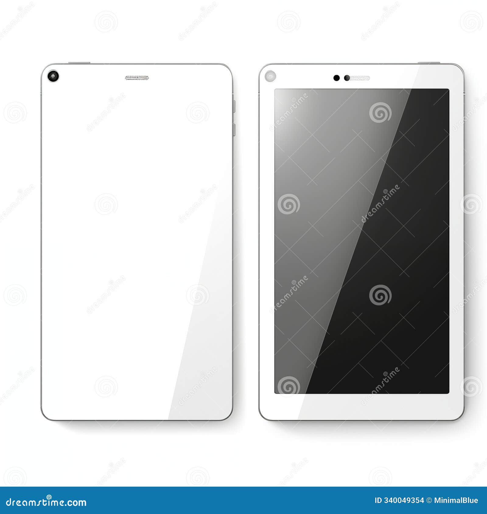Two White Tablet Devices Displayed from Different Angles on a Plain ...