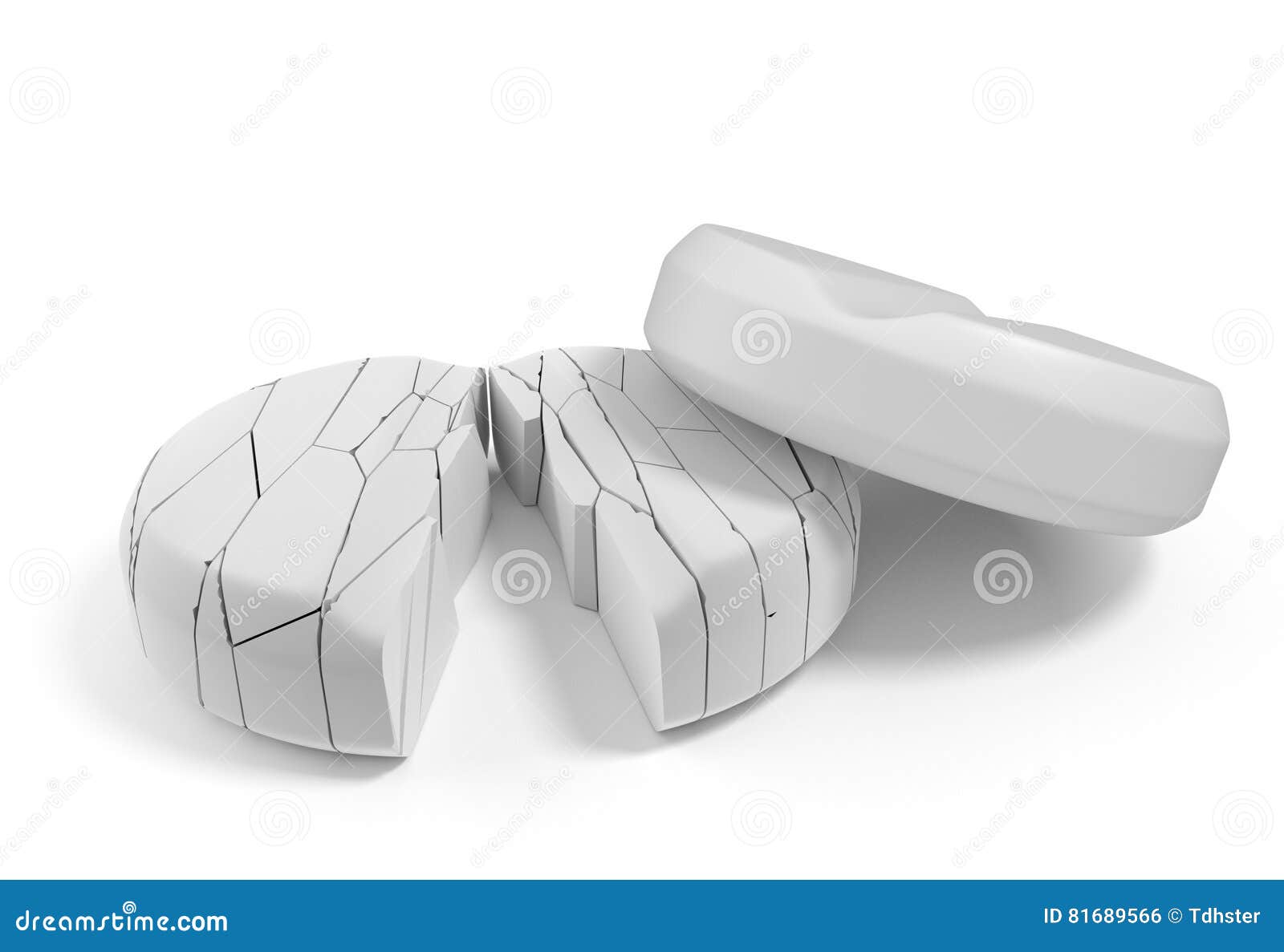 Two White Tablets One Broken Isolated 3d Illustration Stock ...