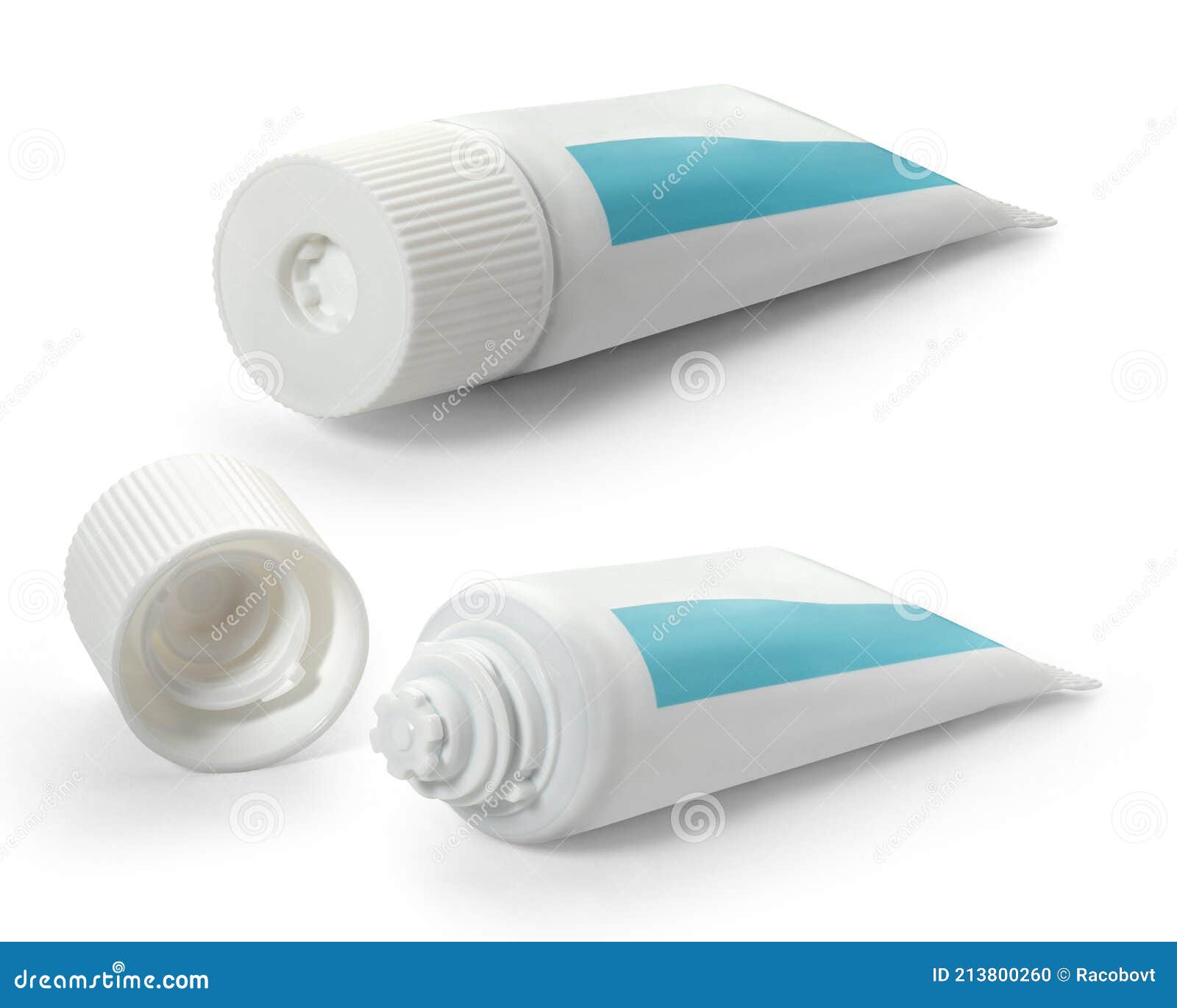 Two White Tubes of Toothpaste with Turquoise on a White Background ...