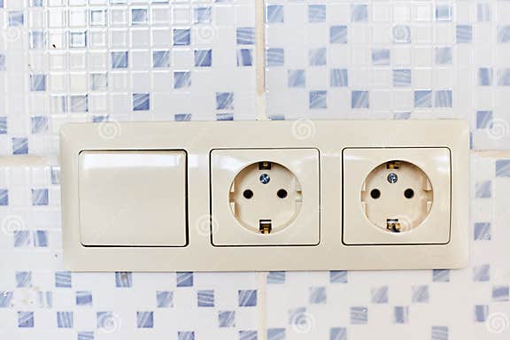 Two White 220-volt Outlets with a Switch Stock Photo - Image of ...