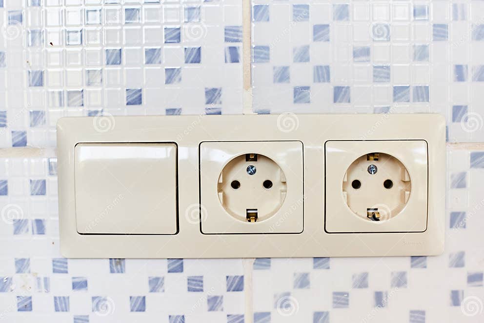 Two White 220-volt Outlets with a Switch Stock Photo - Image of ...
