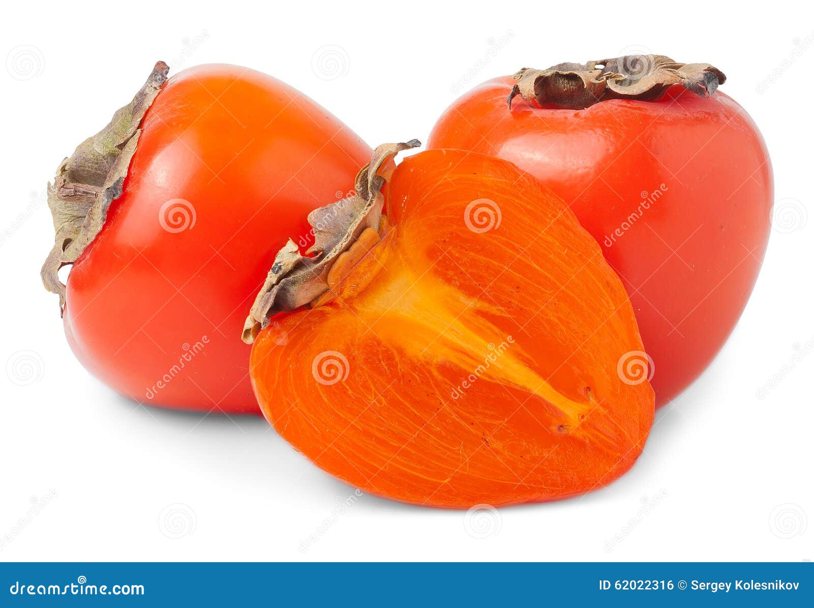 Two Whole and One Half Persimmons Stock Photo - Image of dessert, ripe ...