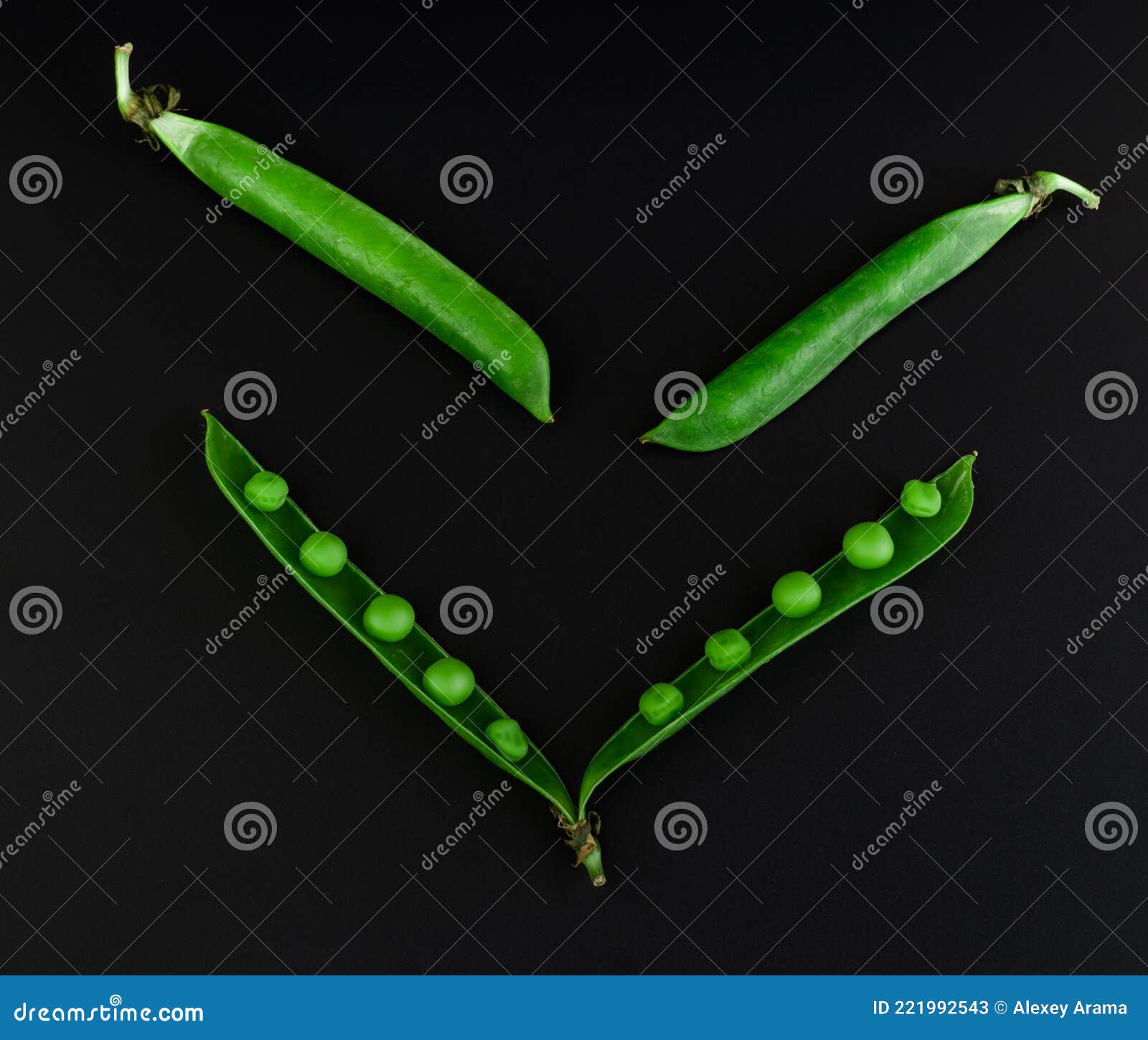 Two Whole Peas and One Open Stitch of Peas with Grains on a Black ...