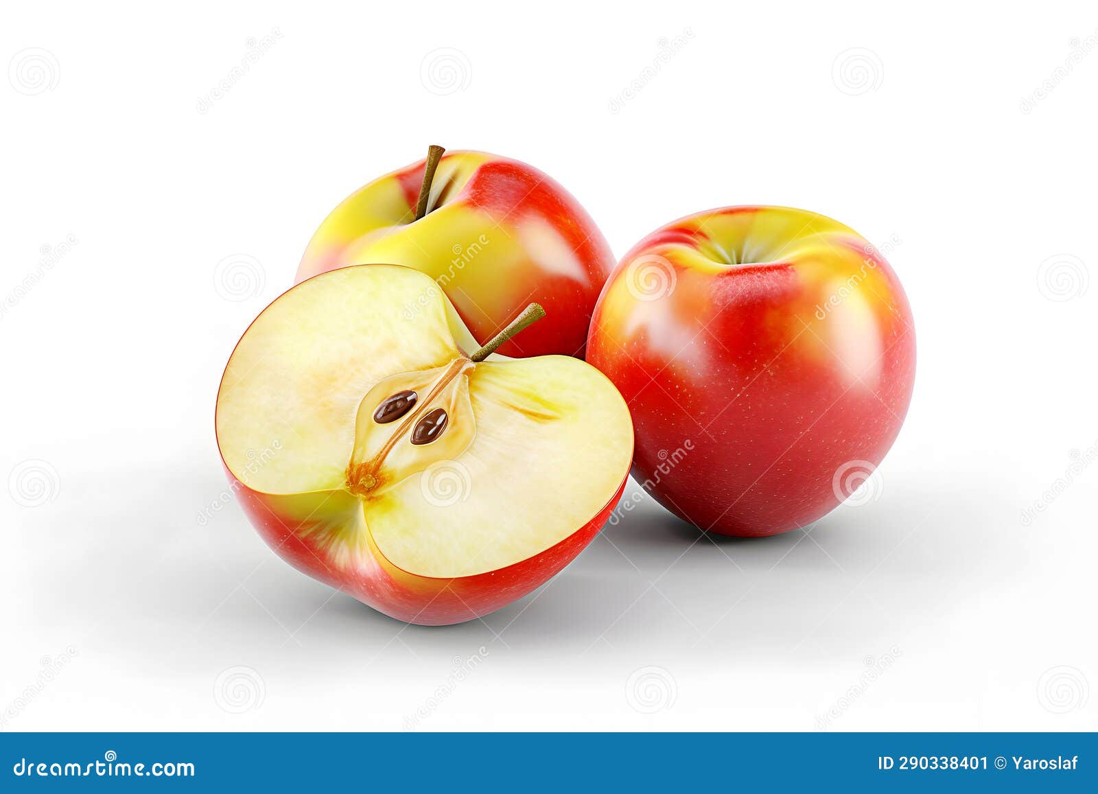 Two Whole Red Apples Fruit with One Half of Apple Slice Isolated on ...