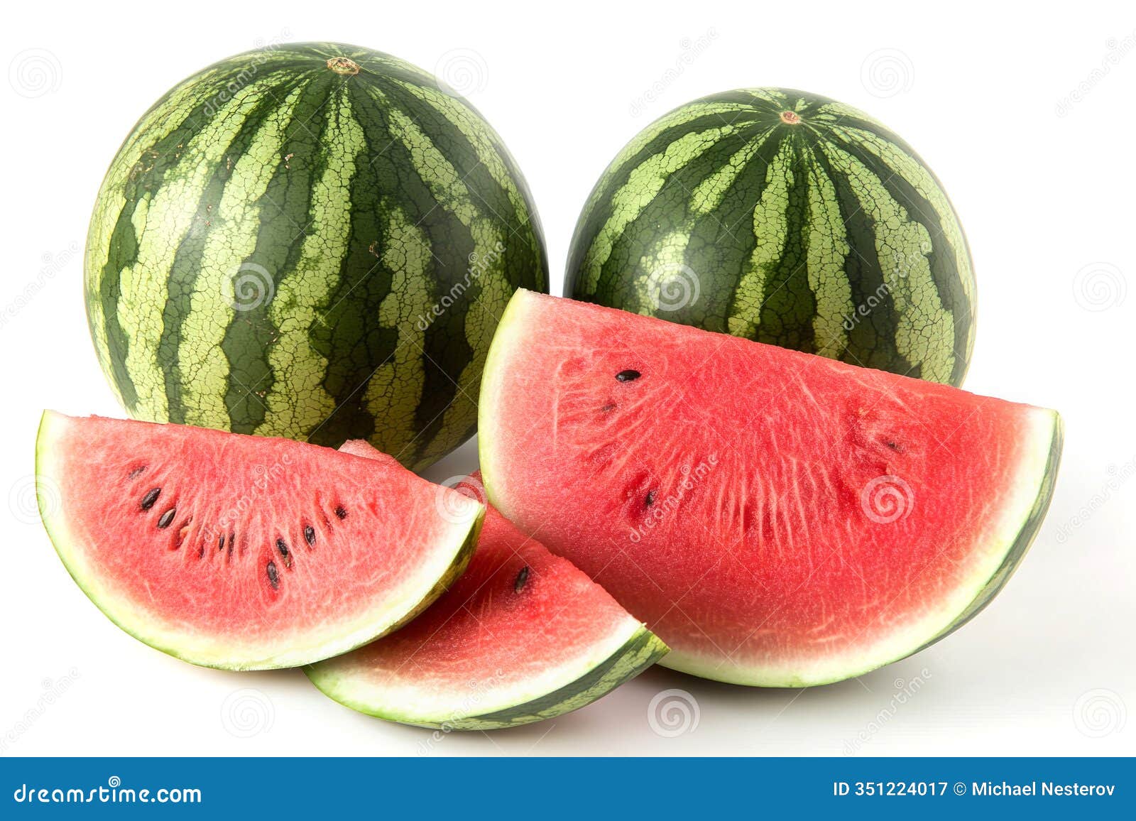 Two Whole Watermelons and Sliced Watermelons Showing the Red Pulp are ...