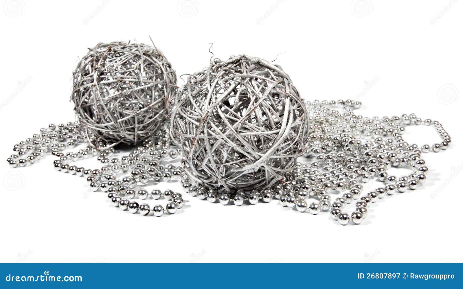 Two Wicker Balls and Silver Beads Stock Image - Image of decorative ...
