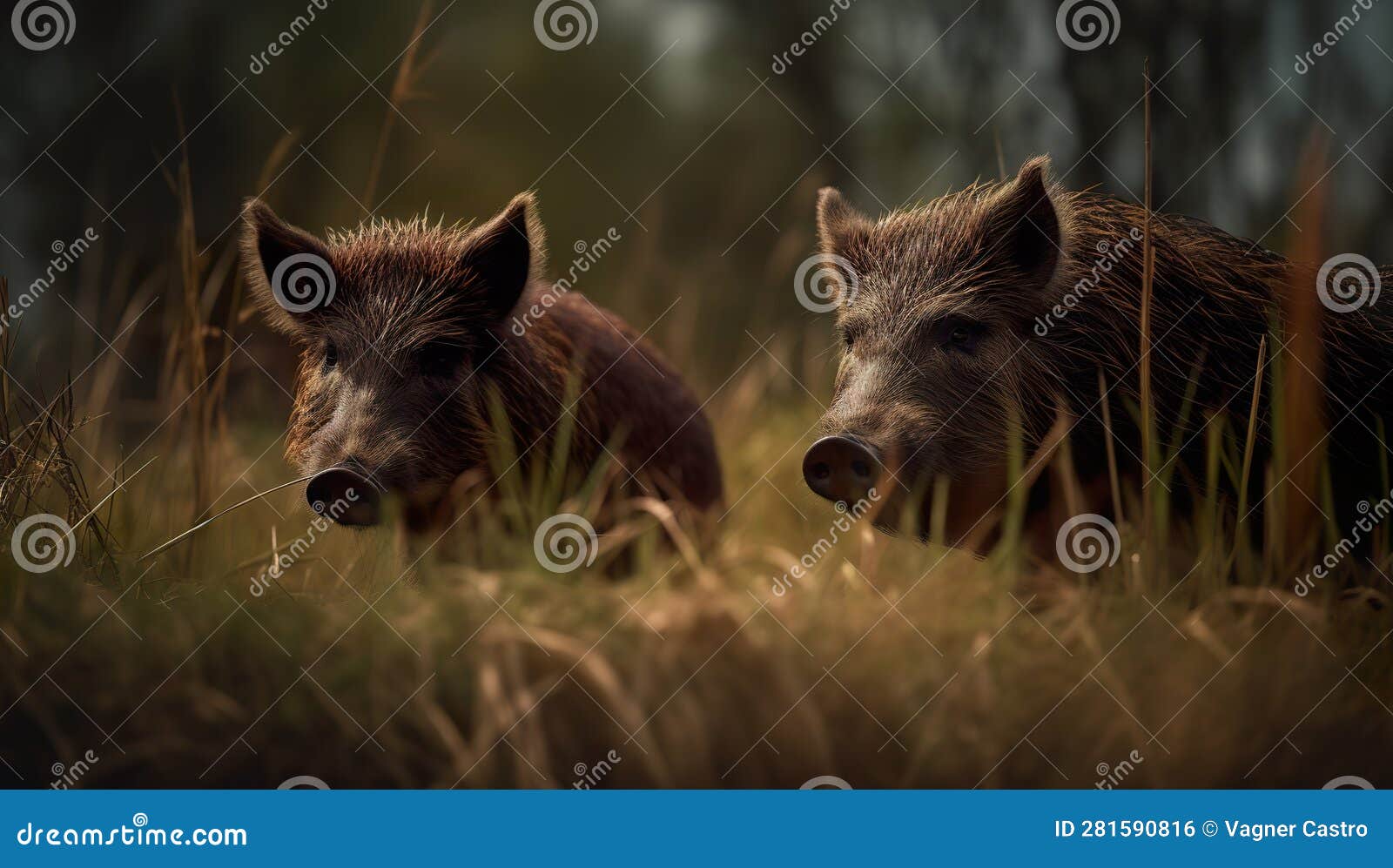 Two Wild Boars, Sus Scrofa, Approaching on Glade in Spring Nature ...