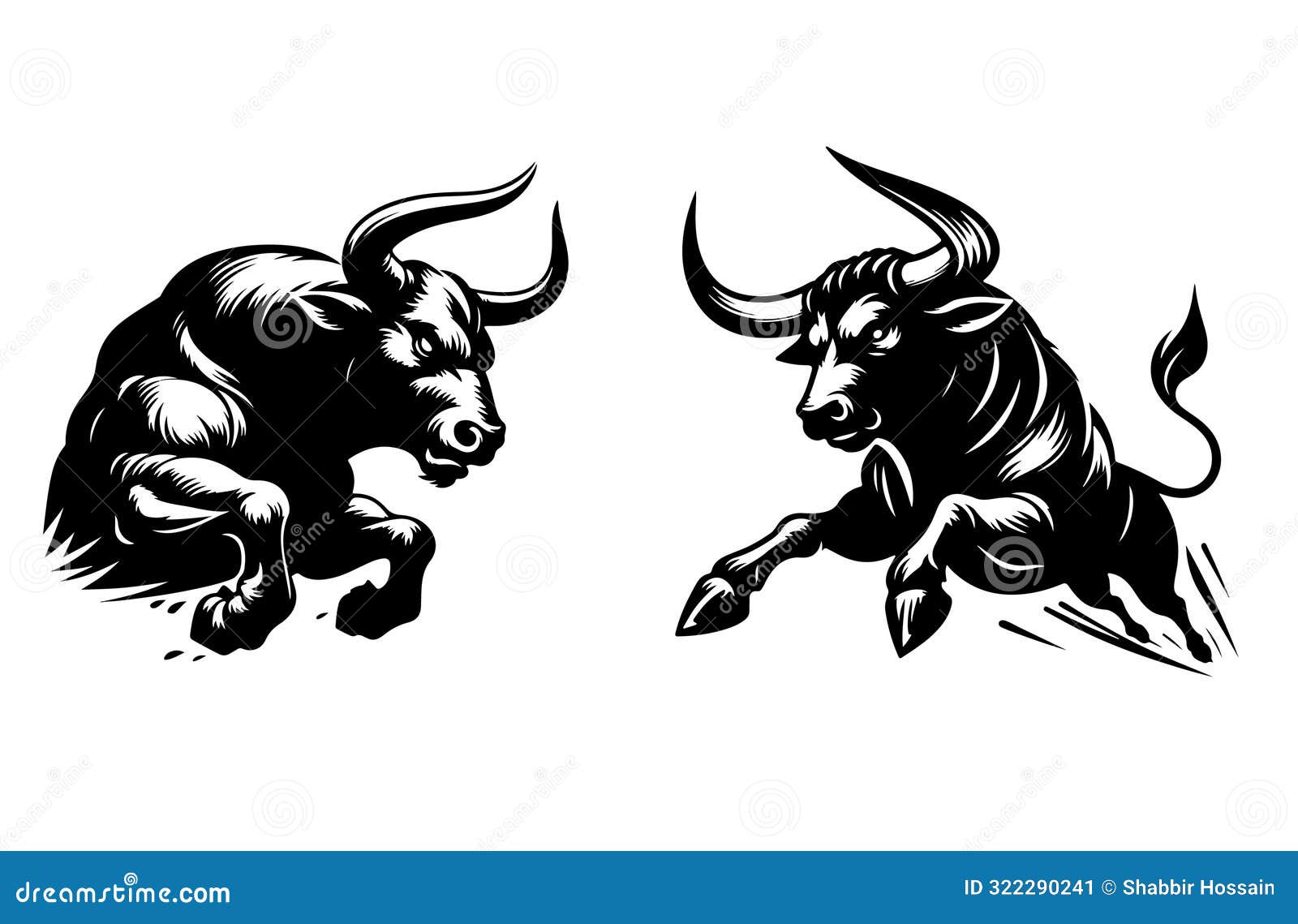 Two Wild Ox Attacking Mode Silhouette Vector Style Stock Vector ...