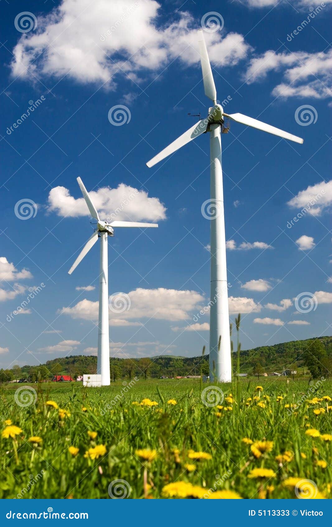 Two wind turbines stock image. Image of grass, environmental - 5113333