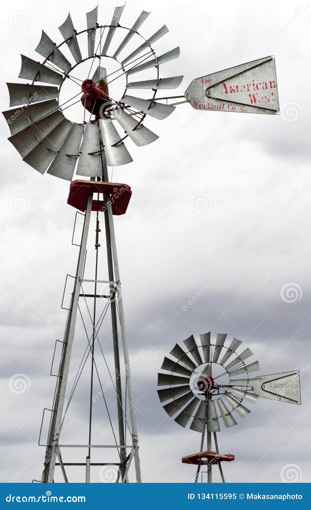 Two Wind Wheels or Wind Pumps Up Close Stock Image - Image of wind ...