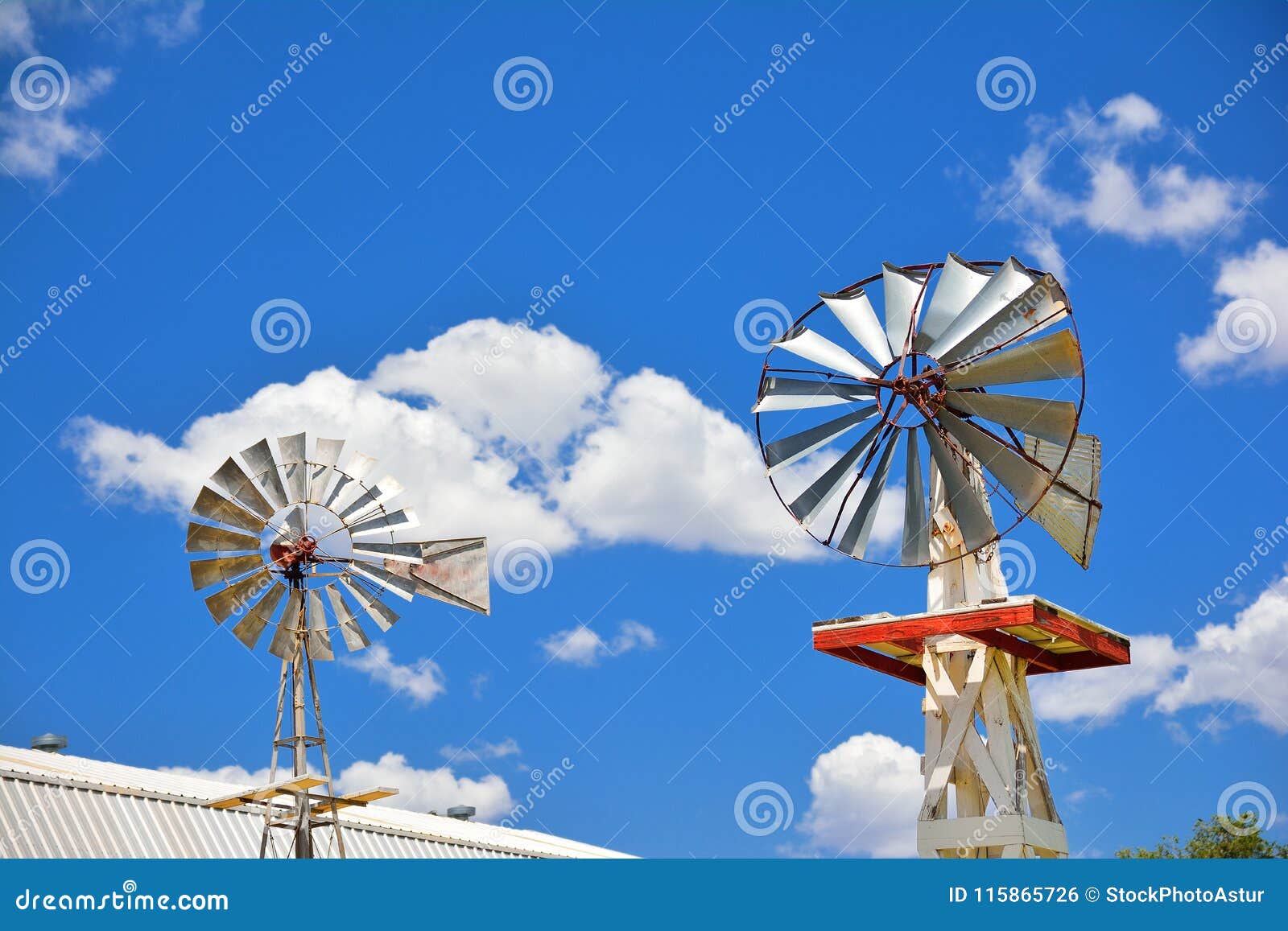 Two Windmill on an Agricultural Farm in USA. Stock Photo - Image of ...