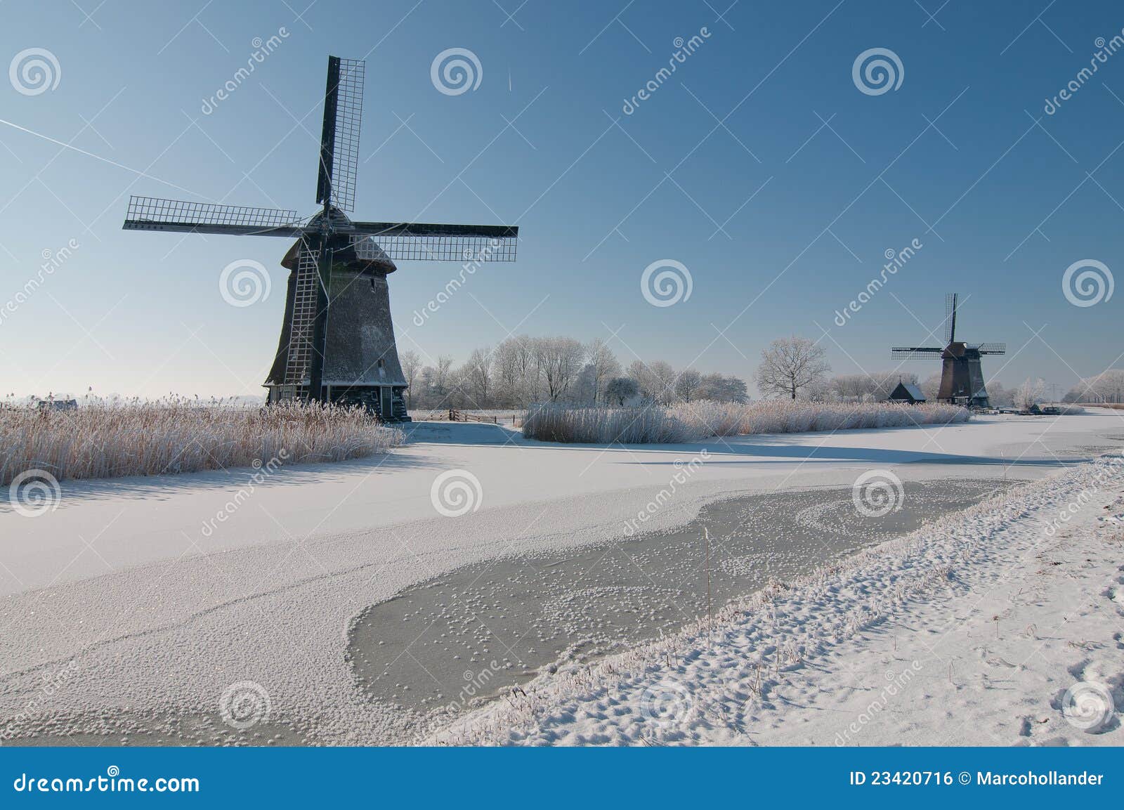 Two Windmills in Winter Scenery Stock Photo - Image of warming, mill ...