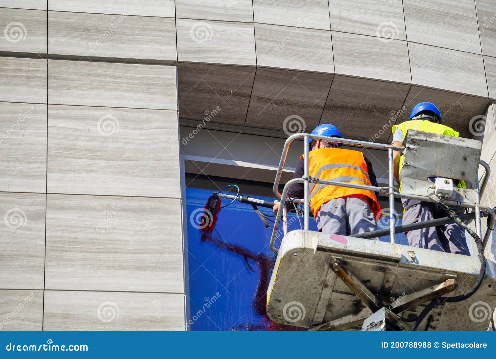 Two Window Cleaners Working in Elevated Work Platform Editorial Stock ...