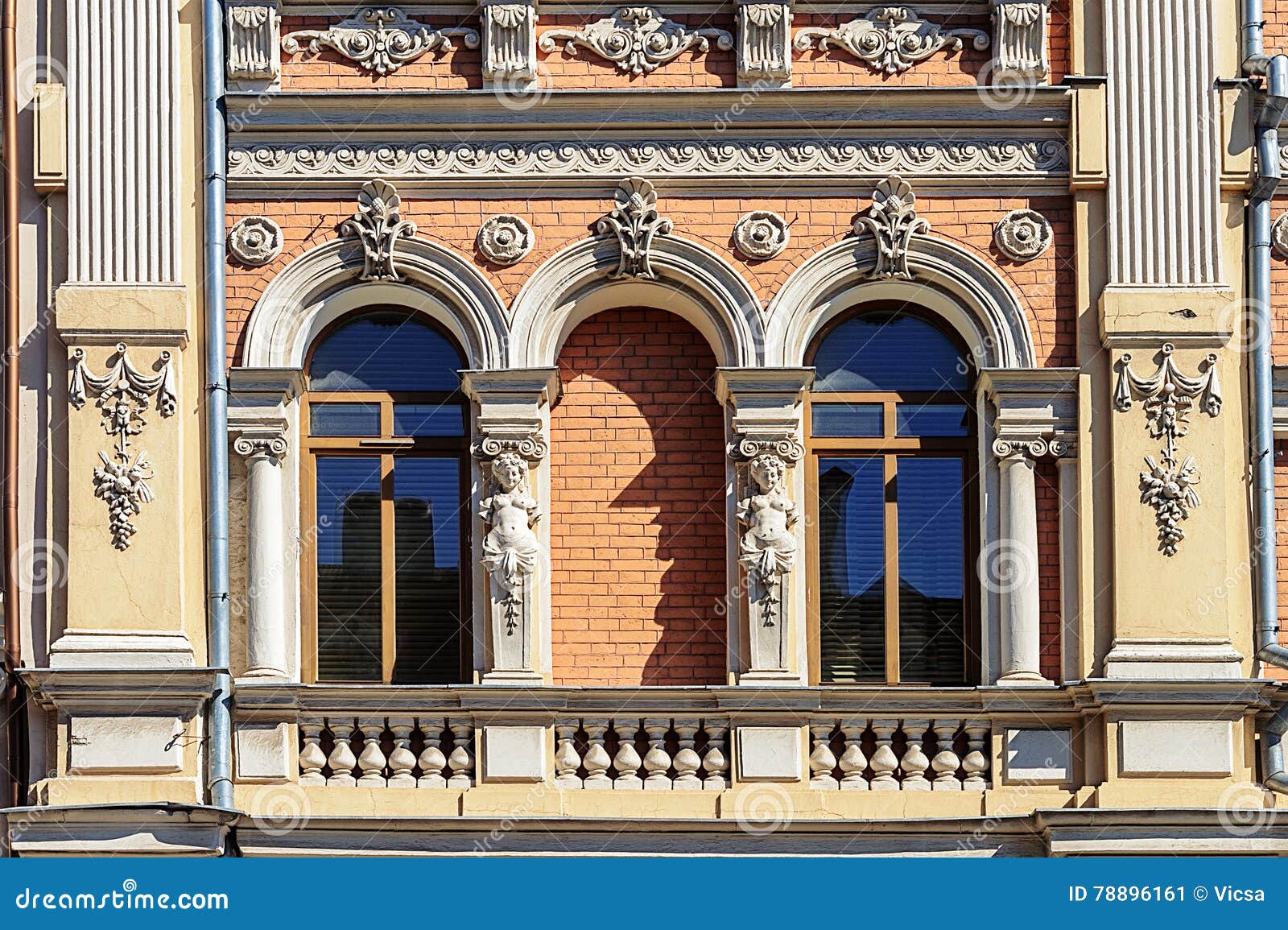Two Window Decorated with Bas-relief Stock Image - Image of ...